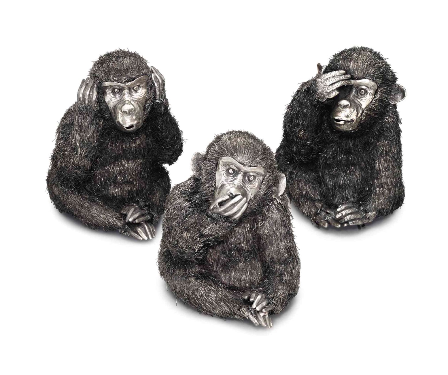 A SET OF THREE ITALIAN SILVER MODELS OF THE WISE MONKEYS, MARK OF ...