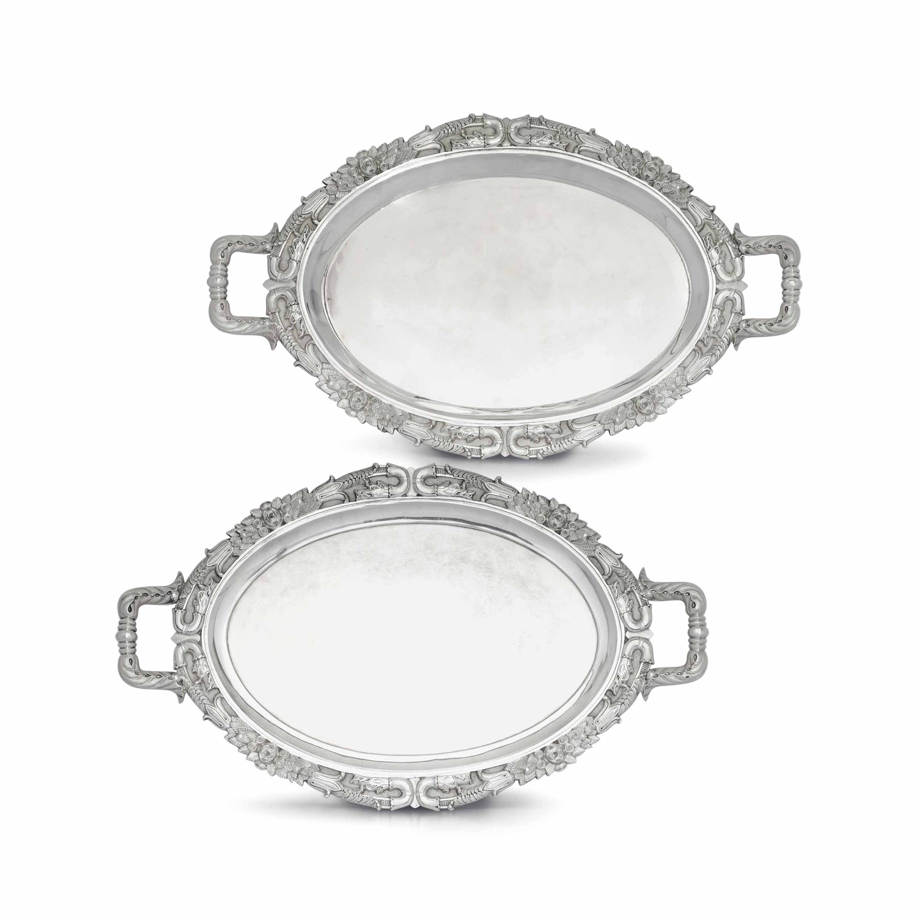 A RARE PAIR OF AMERICAN SILVER TWO-HANDLED TRAYS