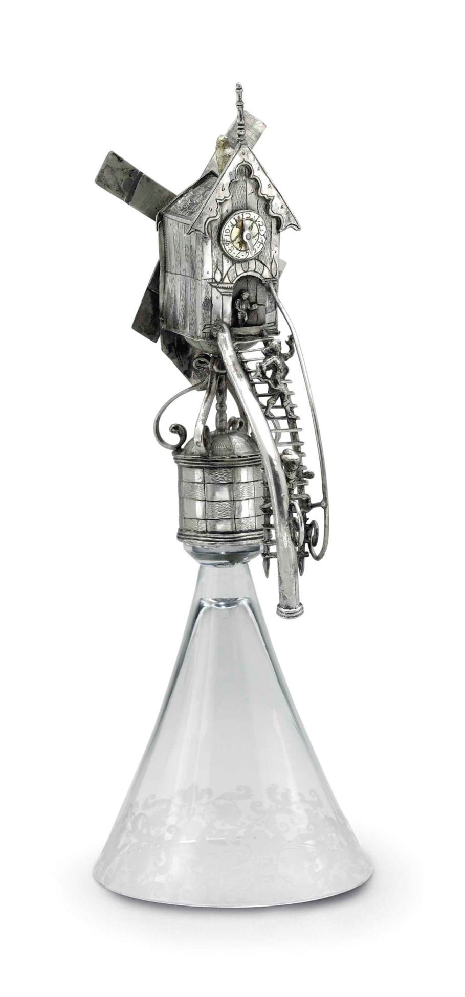 A DUTCH SILVER AND GLASS WINDMILL CUP