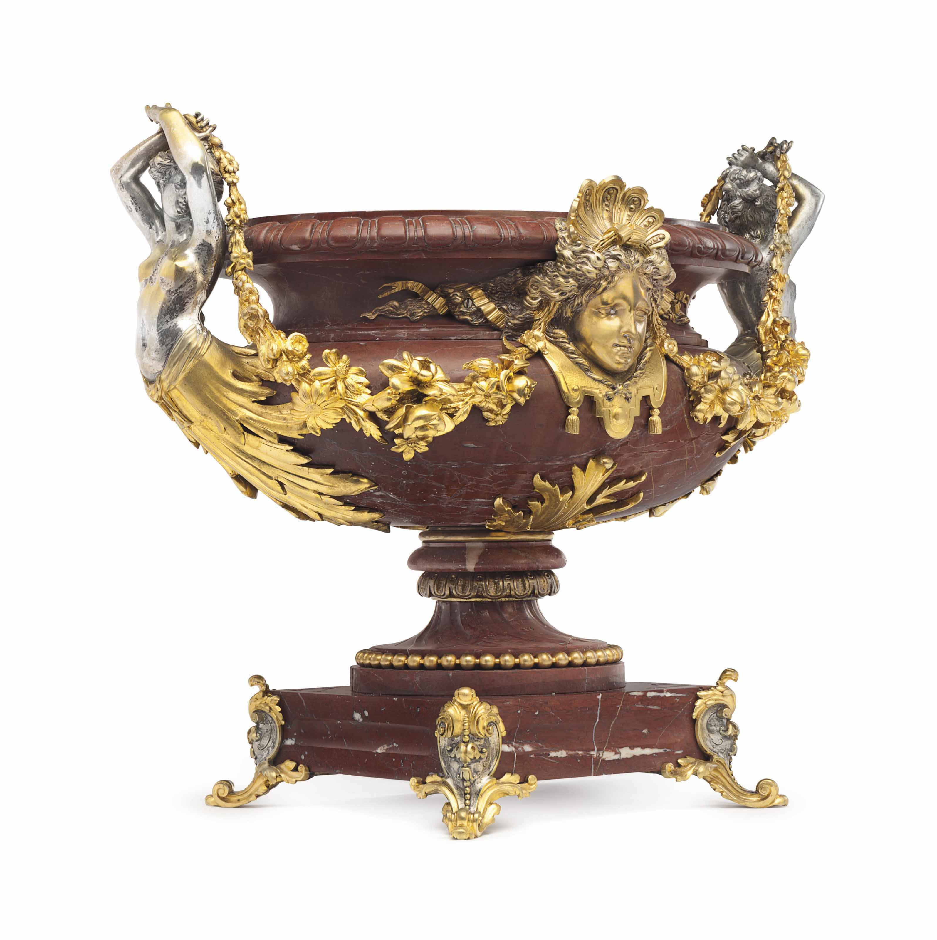 A FRENCH ORMOLU AND SILVERED BRONZE AUTOMATON CLOCK AND BAROMETER, THE ...