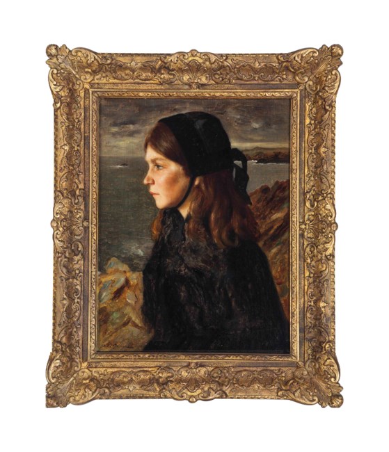 Henri D’Estienne (French 1872-1949), Portrait of a girl dressed in ...
