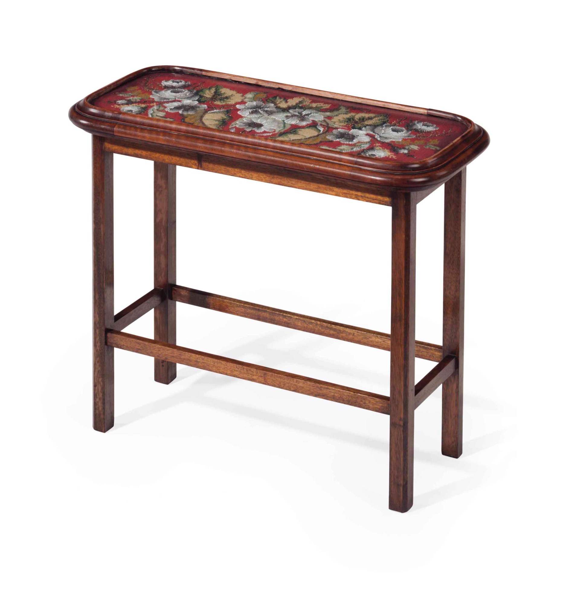 AN AMERICAN BEAD WORK AND NEEDLEPOINT-MOUNTED SIDE TABLE, 20TH CENTURY ...