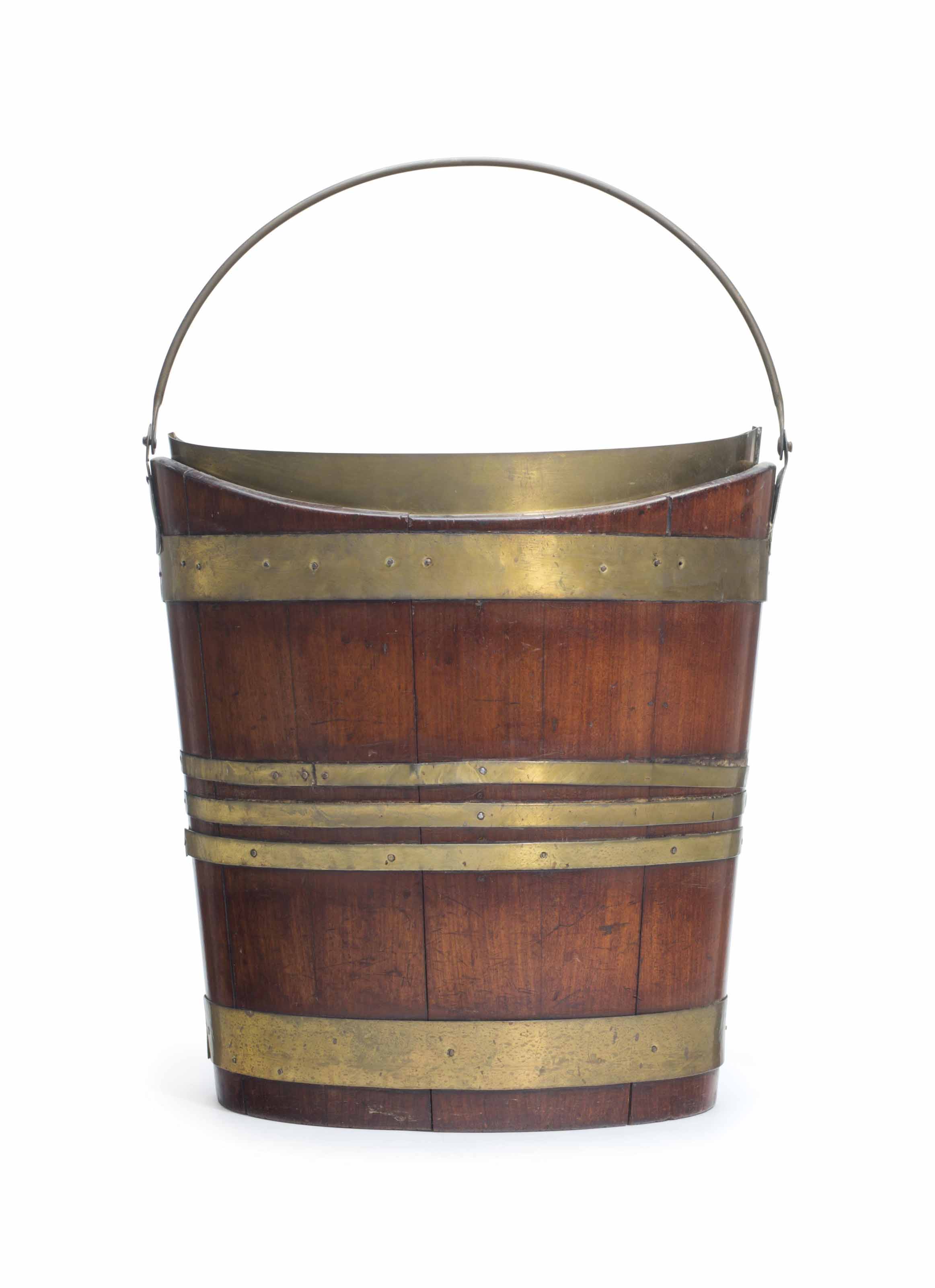 A GEORGE III BRASS-BOUND MAHOGANY TEA BUCKET