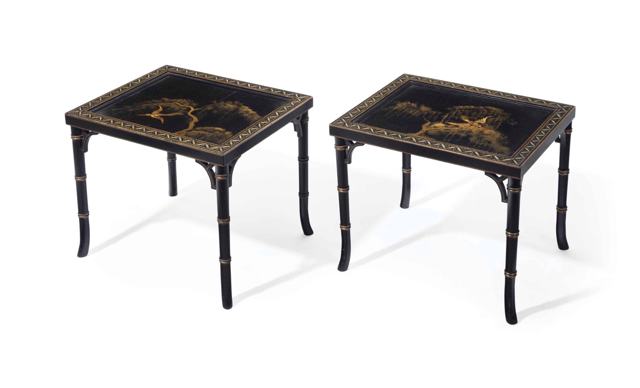 A PAIR OF BLACK-PAINTED AND CHINESE LACQUER SIDE TABLES, SECOND HALF ...