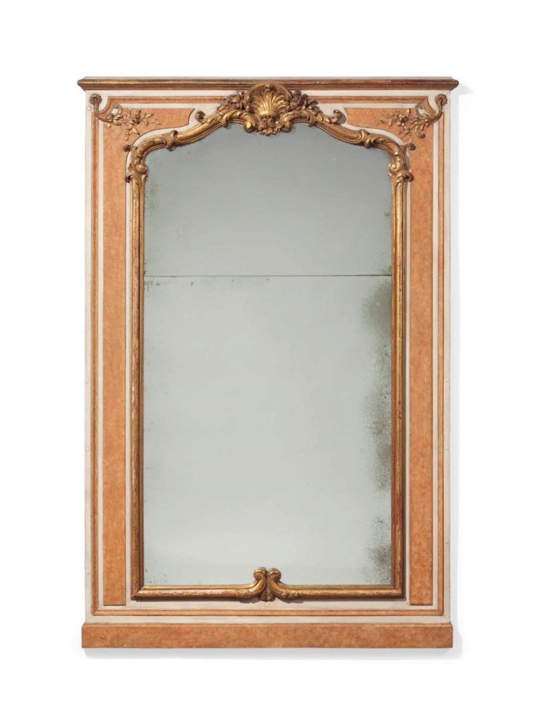 A LOUIS XV STYLE TERRACOTTA AND CREAM-PAINTED MIRROR, CIRCA 1960 , RE ...