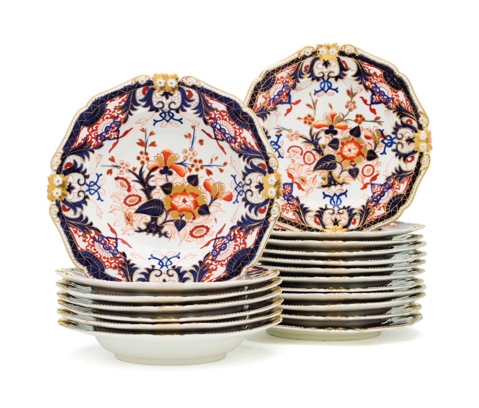 A BLOOR DERBY PORCELAIN IMARI PART DINNER SERVICE, CIRCA 1830, IRON-RED ...