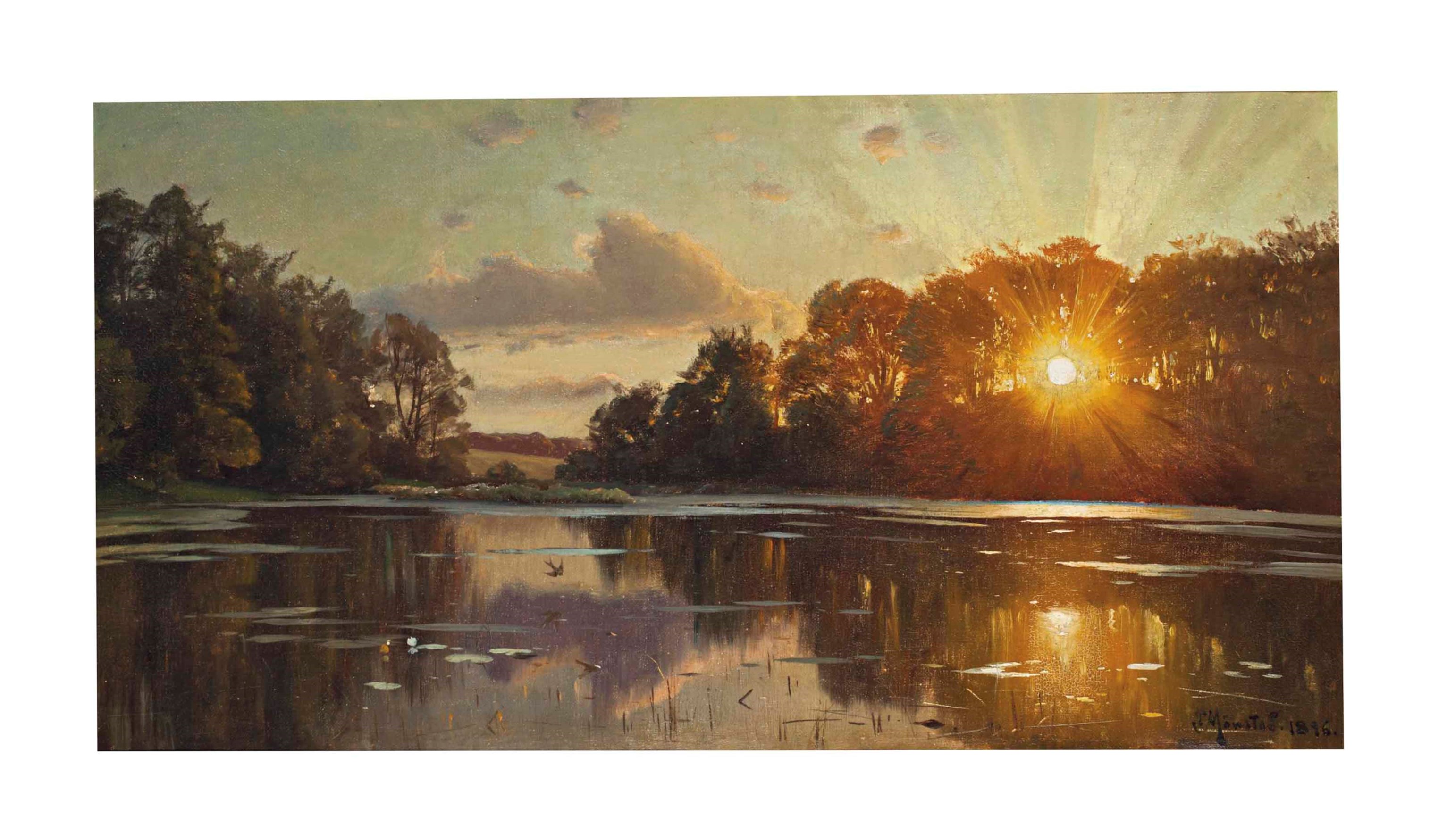 Peder Mork Monsted (Danish, 1859-1941), Sunset at Orholm | Christie's