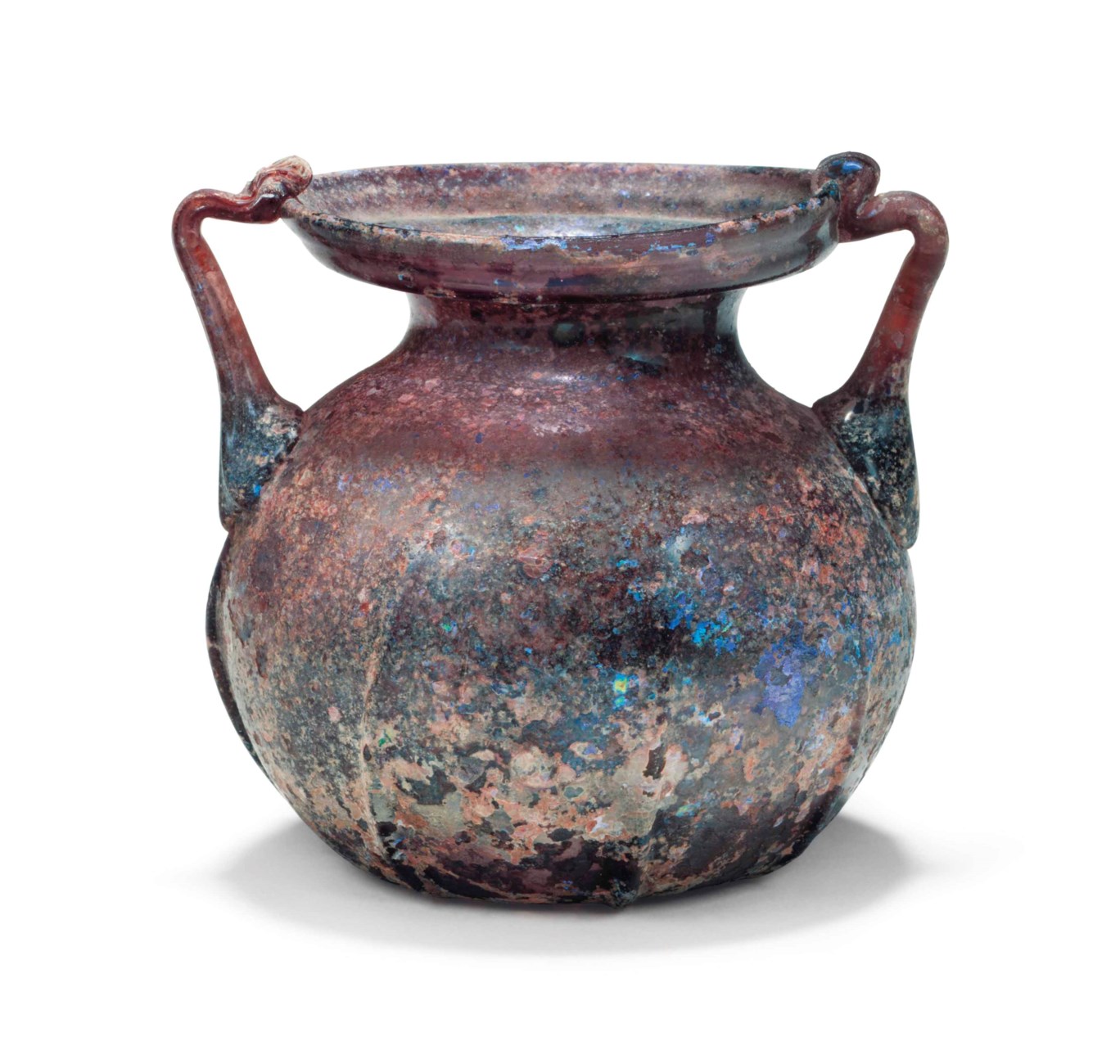 A LATE ROMAN GLASS TWO-HANDLED JAR