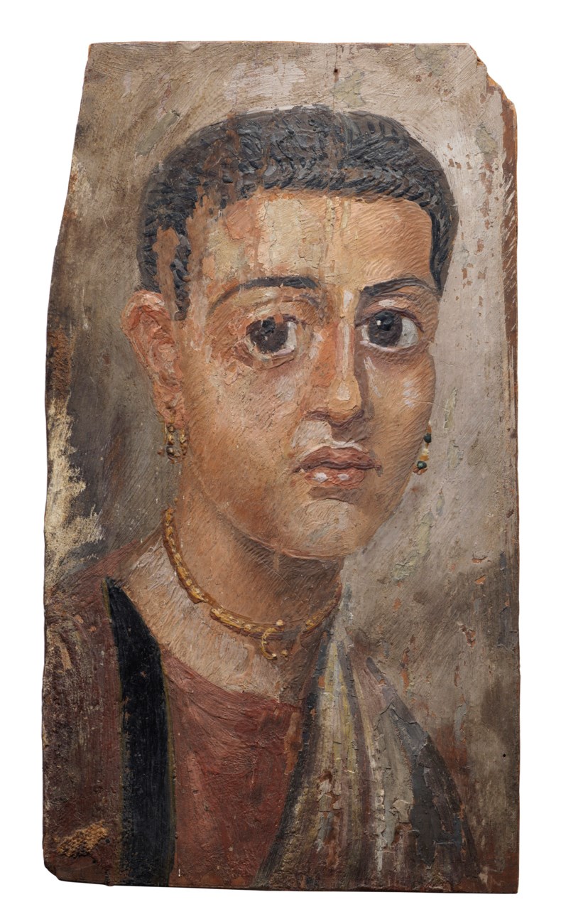 AN EGYPTIAN ENCAUSTIC ON WOOD MUMMY PORTRAIT OF A WOMAN, HADRIANIC ...