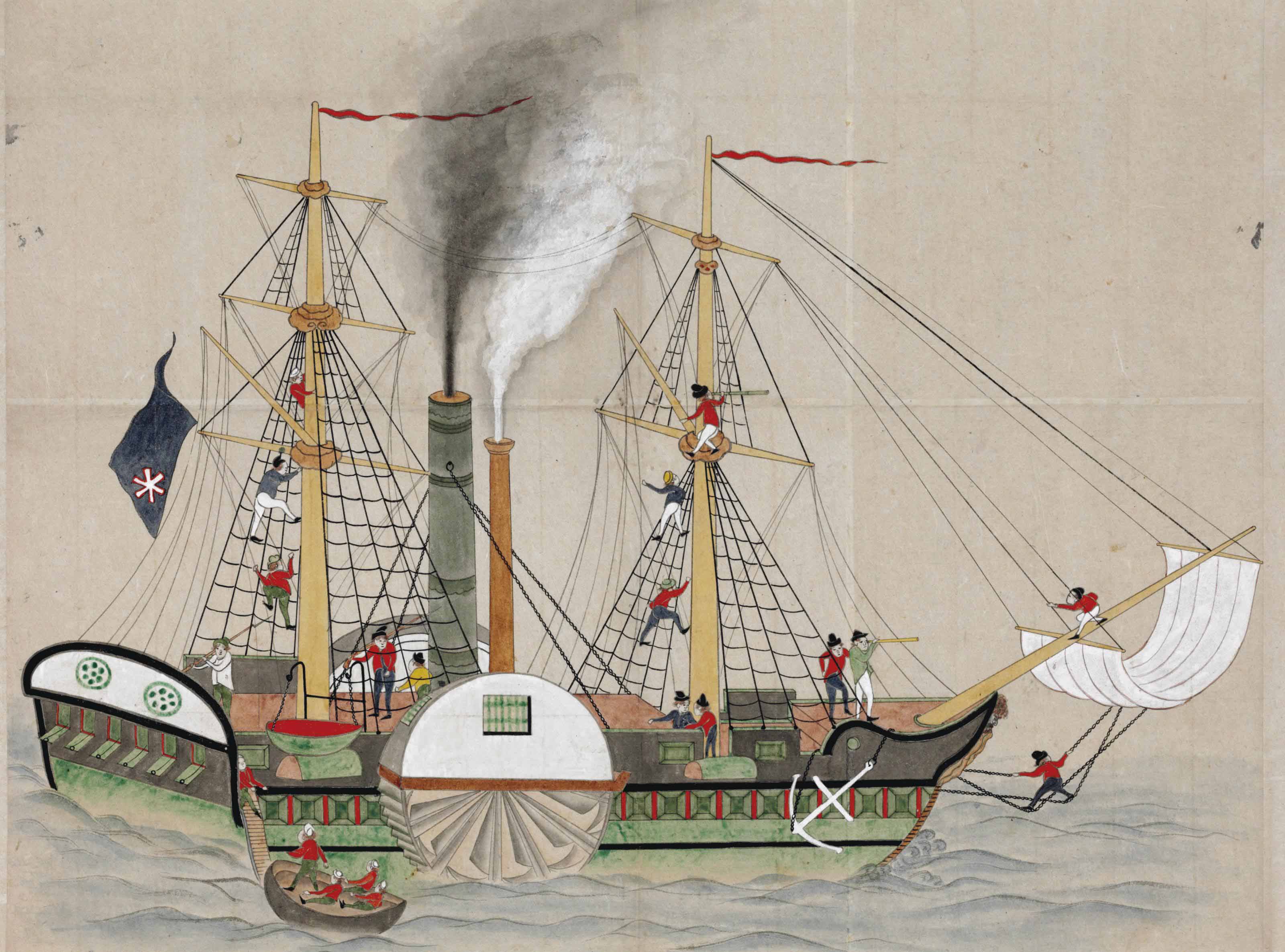 PERRY SCROLL. – PERRY, Matthew C., Commodore. Japanese scroll depicting ...