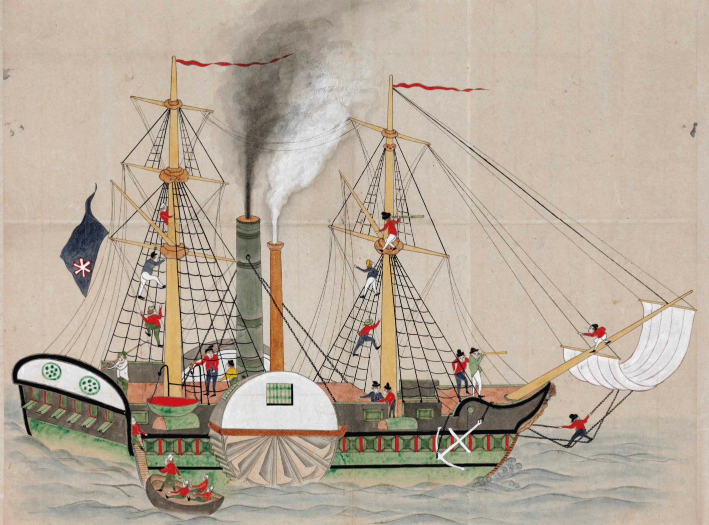 PERRY SCROLL. – PERRY, Matthew C., Commodore. Japanese scroll depicting ...