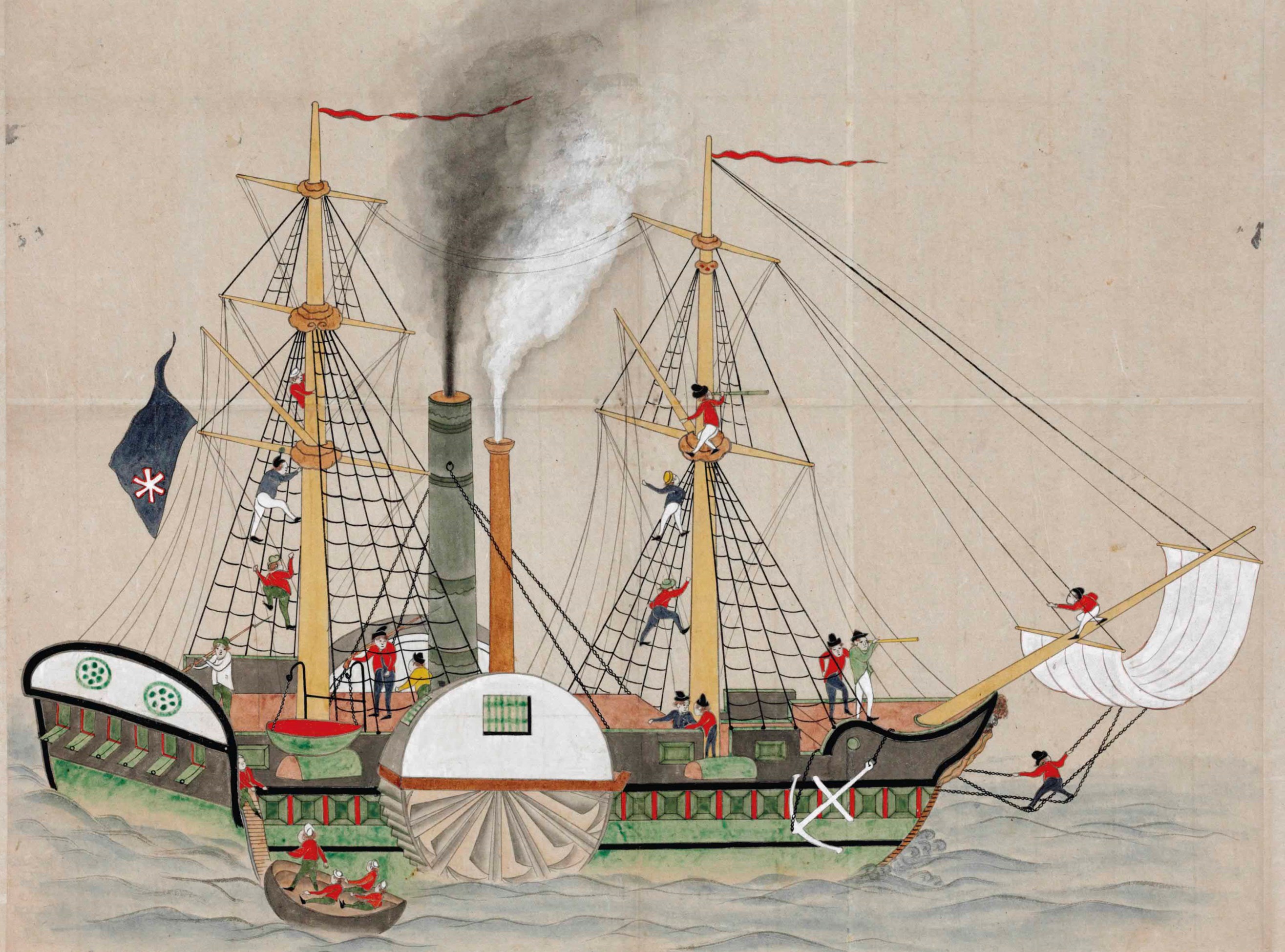 PERRY SCROLL. – PERRY, Matthew C., Commodore. Japanese scroll depicting ...