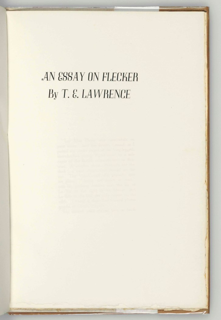 LAWRENCE, T. E. An Essay on Flecker. [London]: The Corvinus Press, May ...