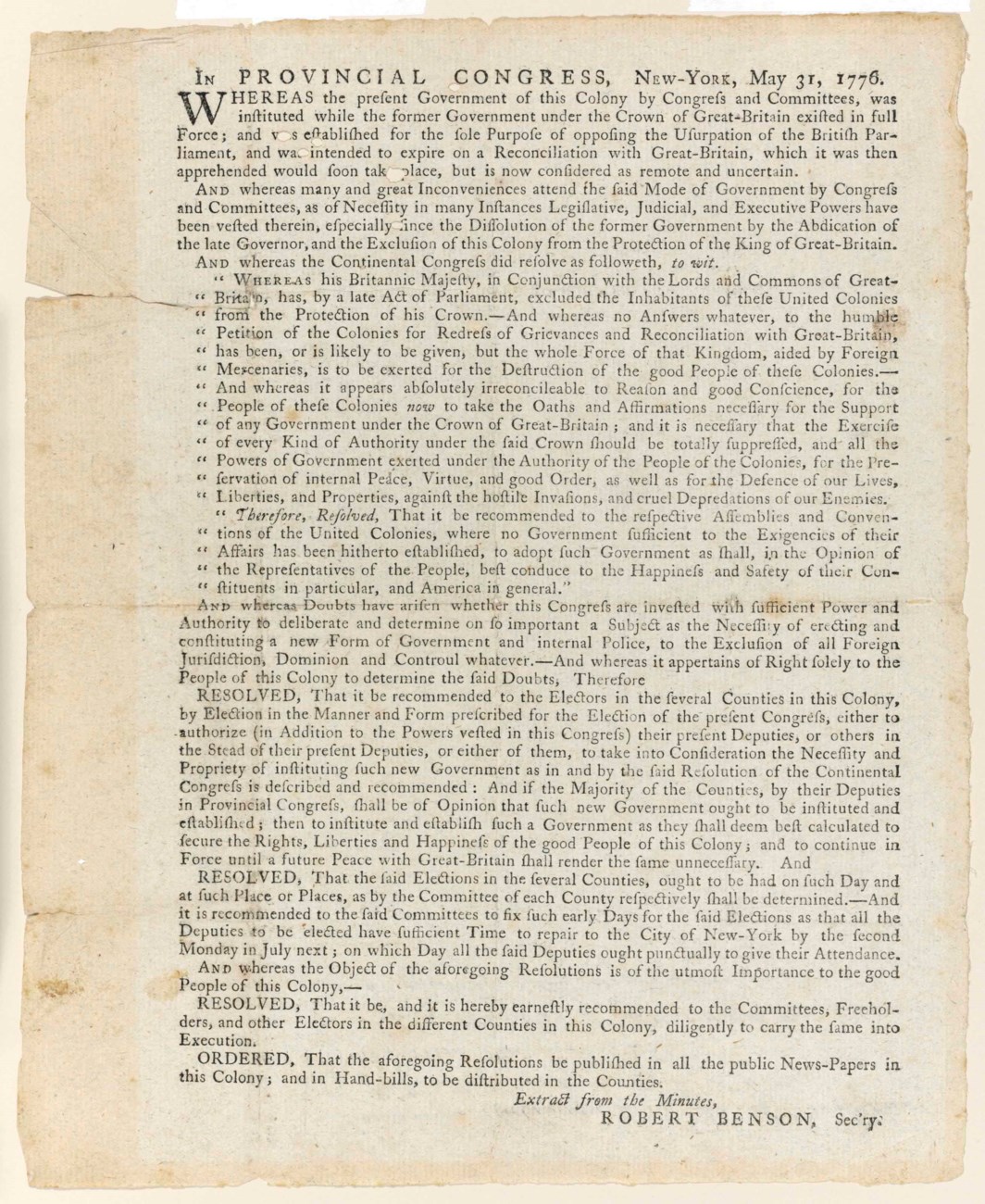 [AMERICAN REVOLUTION] BENSON, Robert (1721-1823). In Provincial ...