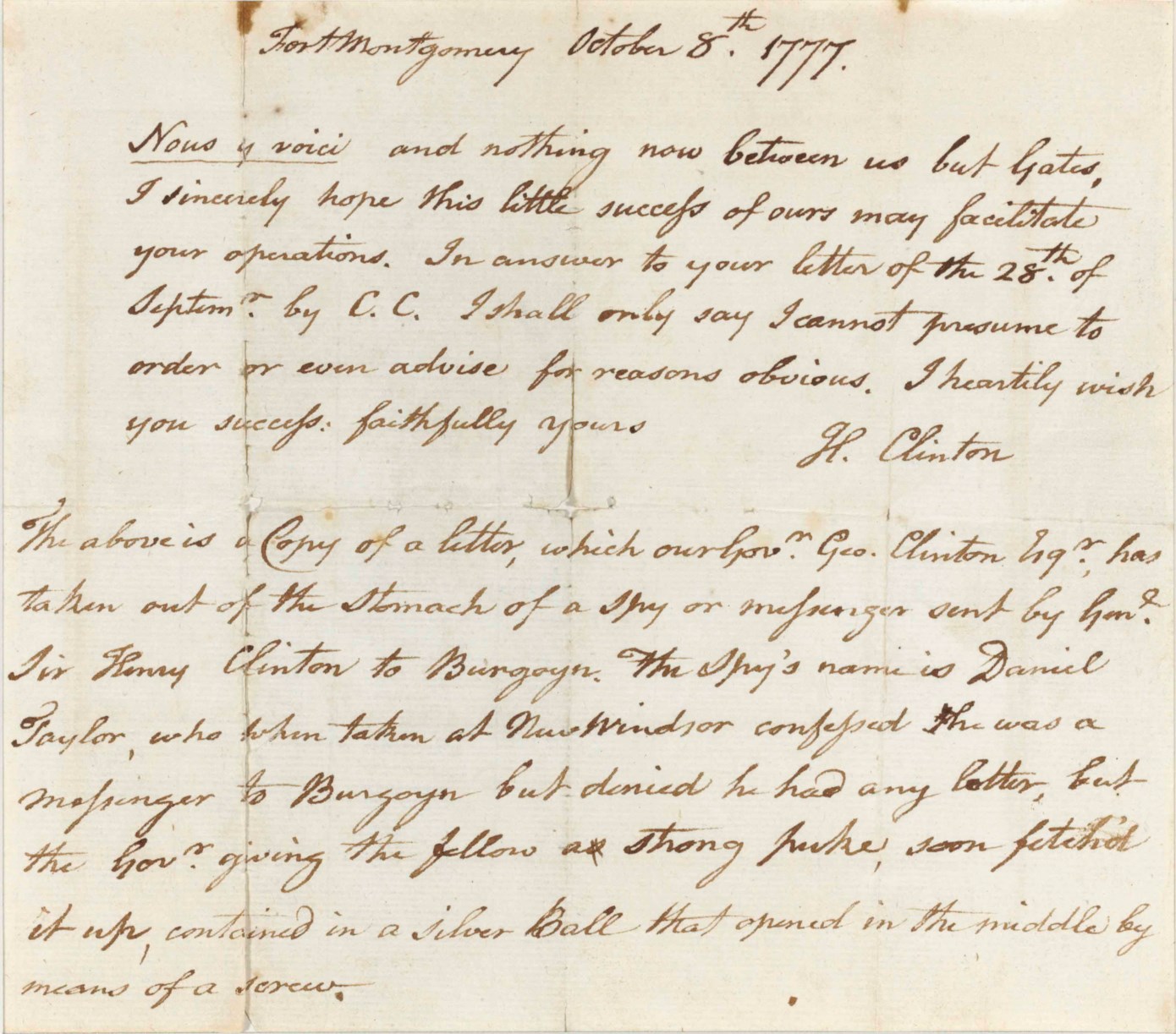[AMERICAN REVOLUTION, CLINTON, HENRY (1730-1795)]. Manuscript, Fort ...