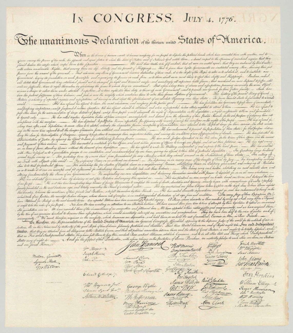 DECLARATION OF INDEPENDENCE. In Congress, July 4, 1776. The Unanimous ...