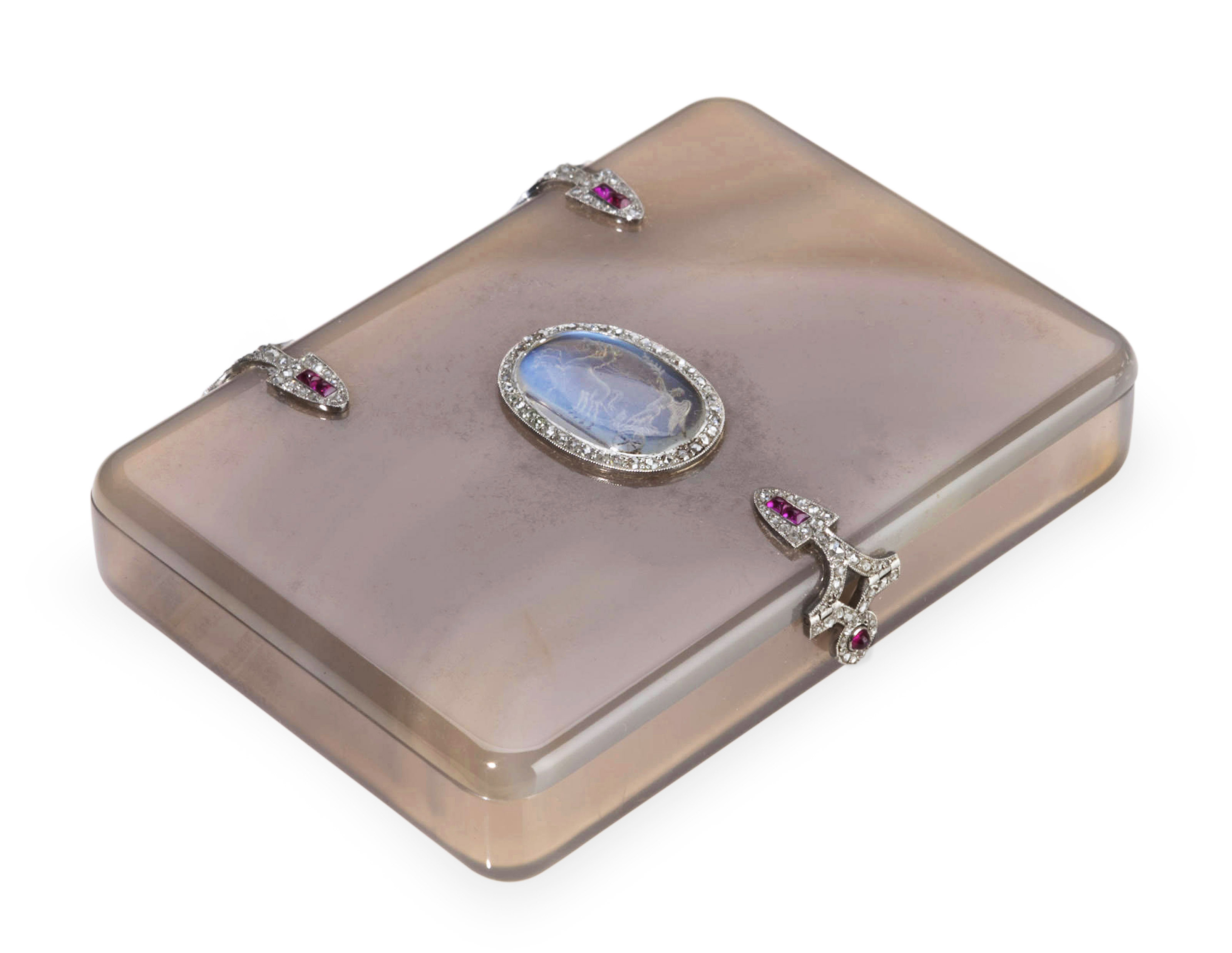 ART DECO AGATE, MOONSTONE, DIAMOND AND RUBY BOX, | Christie’s