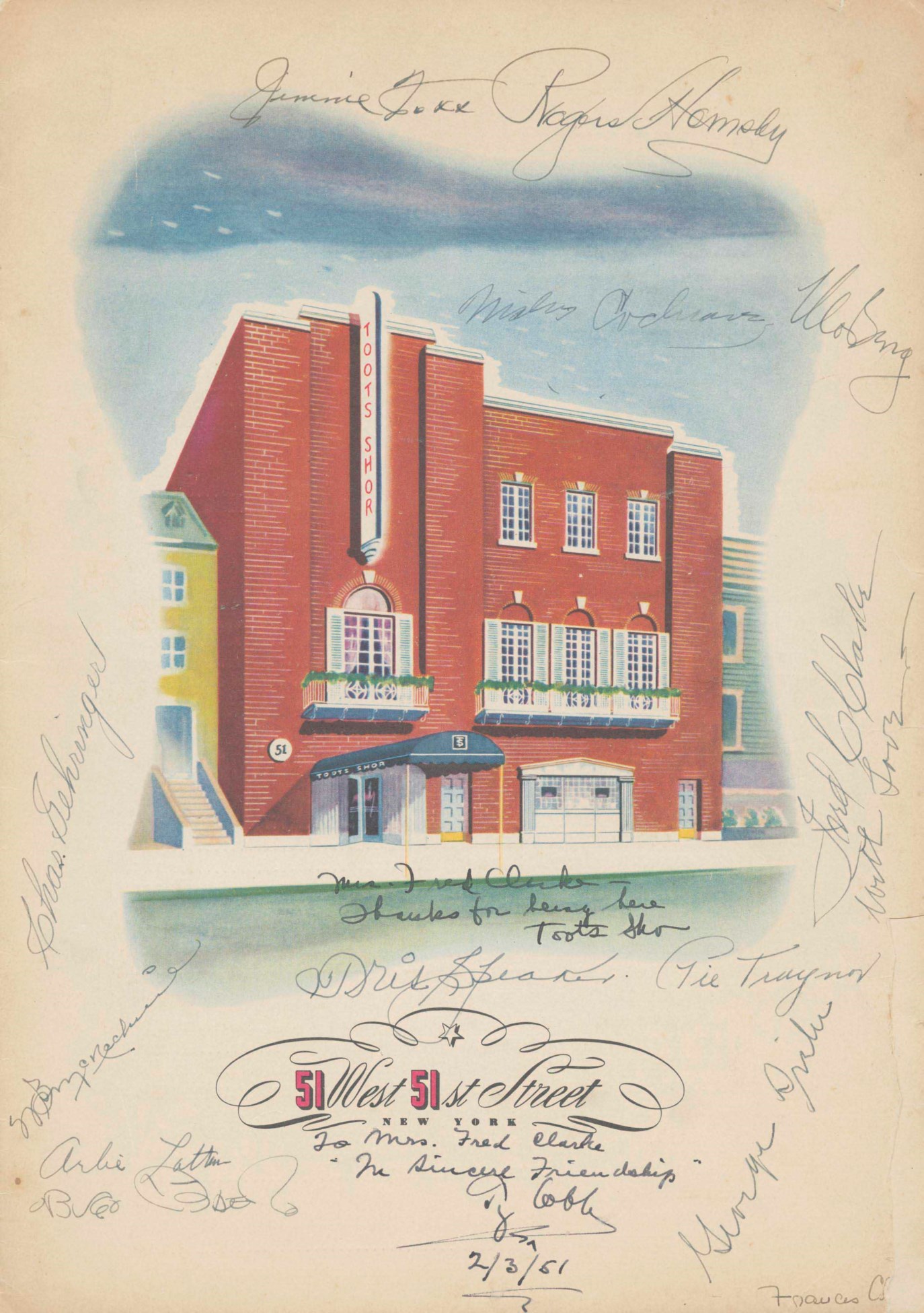 TOOTS SHOR SIGNED MENU | Christie's