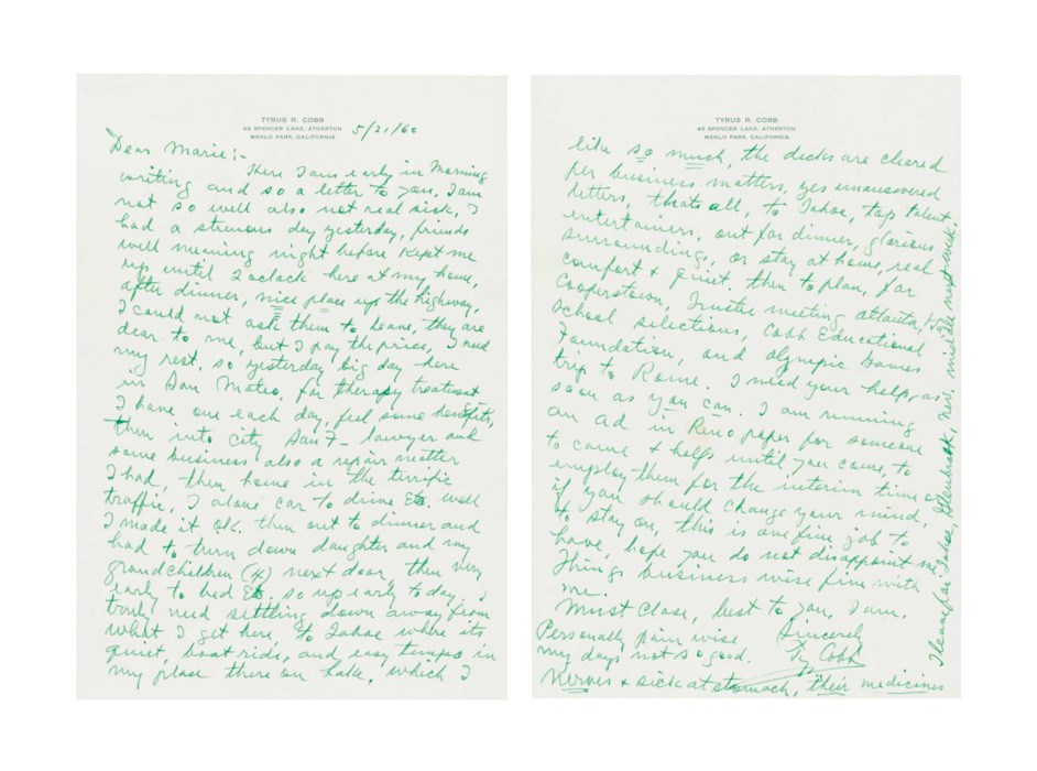 TY COBB HANDWRITTEN LETTER | Christie's