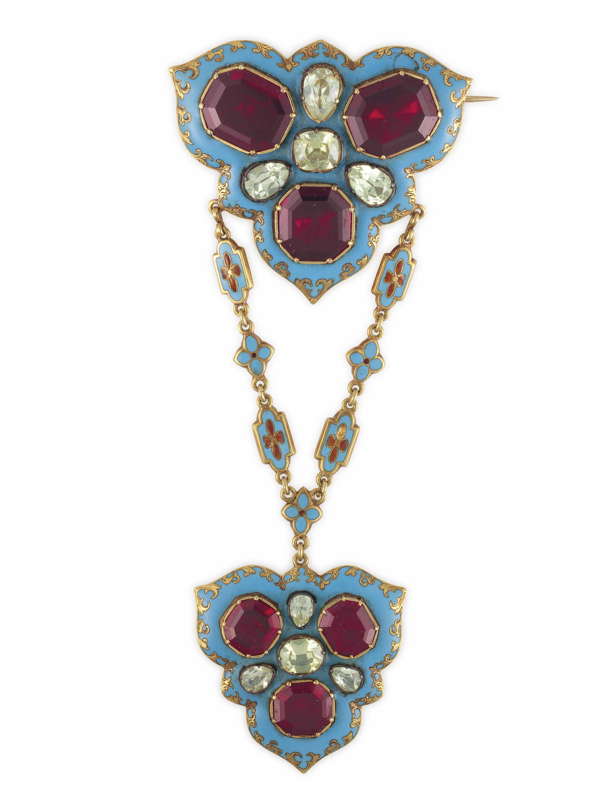 AN ANTIQUE GOLD, ENAMEL AND MULTI-STONE PENDANT BROOCH, | Christie’s