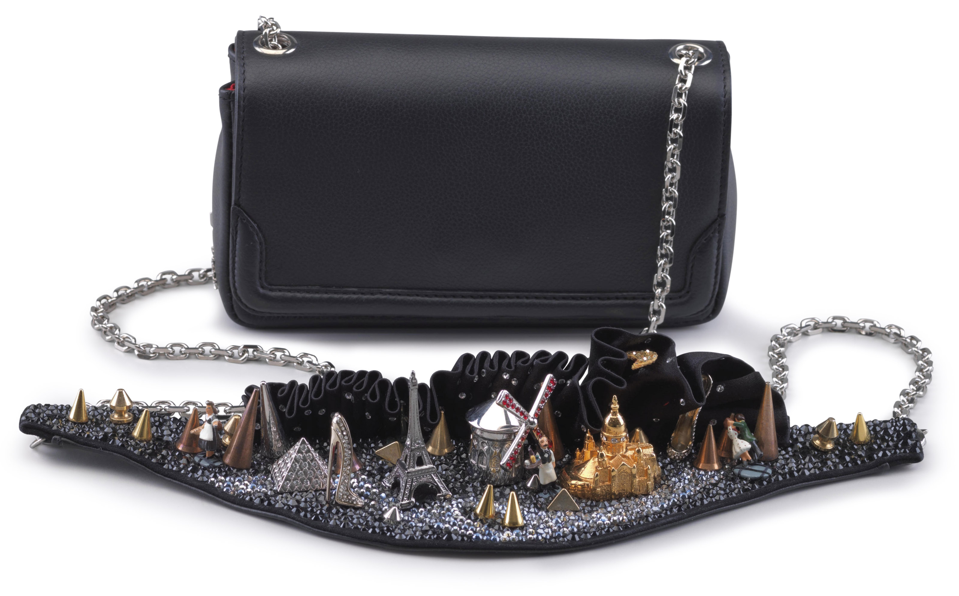A BLACK LEATHER 20TH ANNIVERSARY ARTEMIS PARIS BAG, CHRISTIAN LOUBOUTIN ...