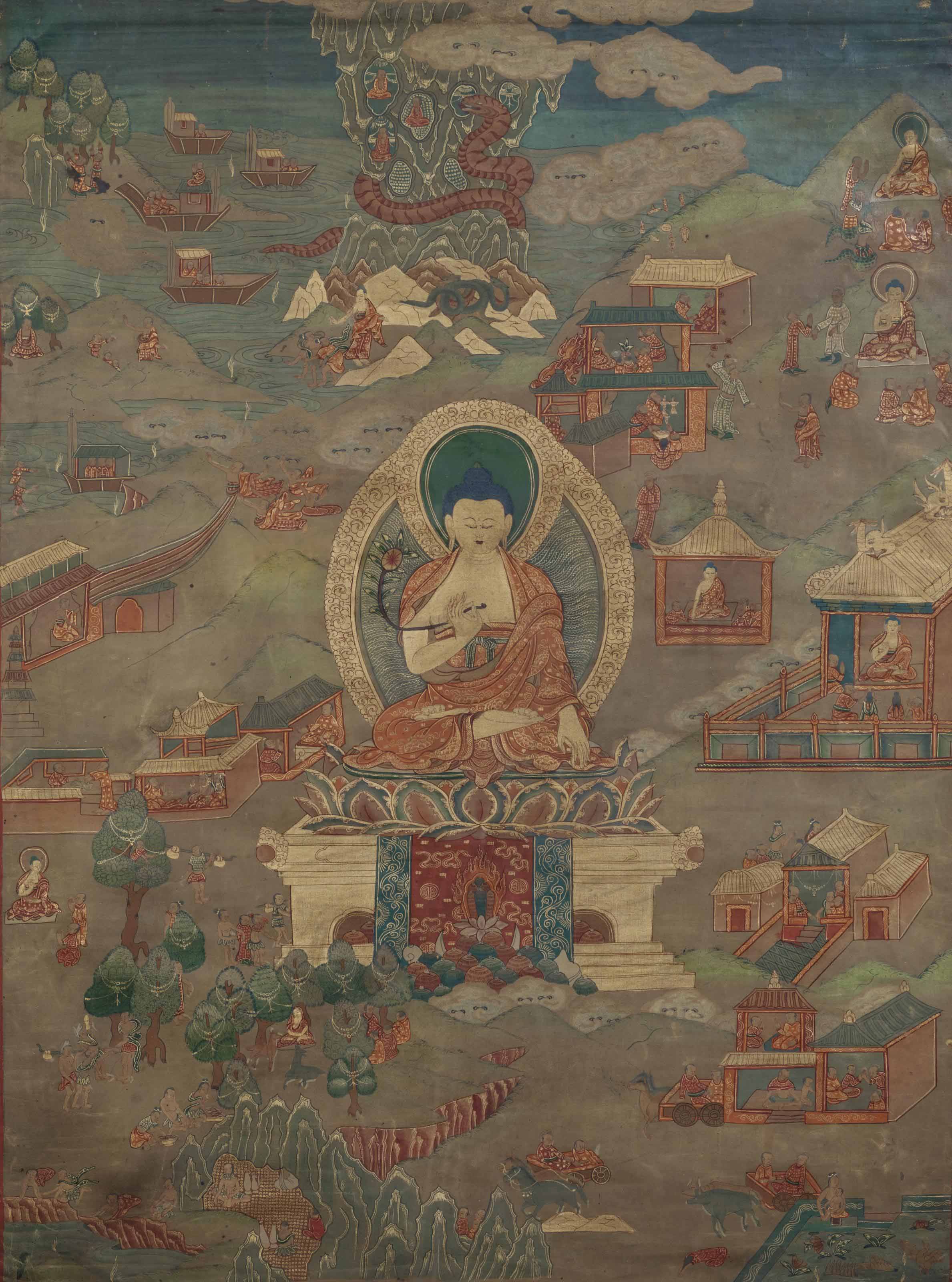 RARE THANGKA REPRESENTANT LE DHARMADHATU VAGISHVARA MANJUSHRI MANDALA ...