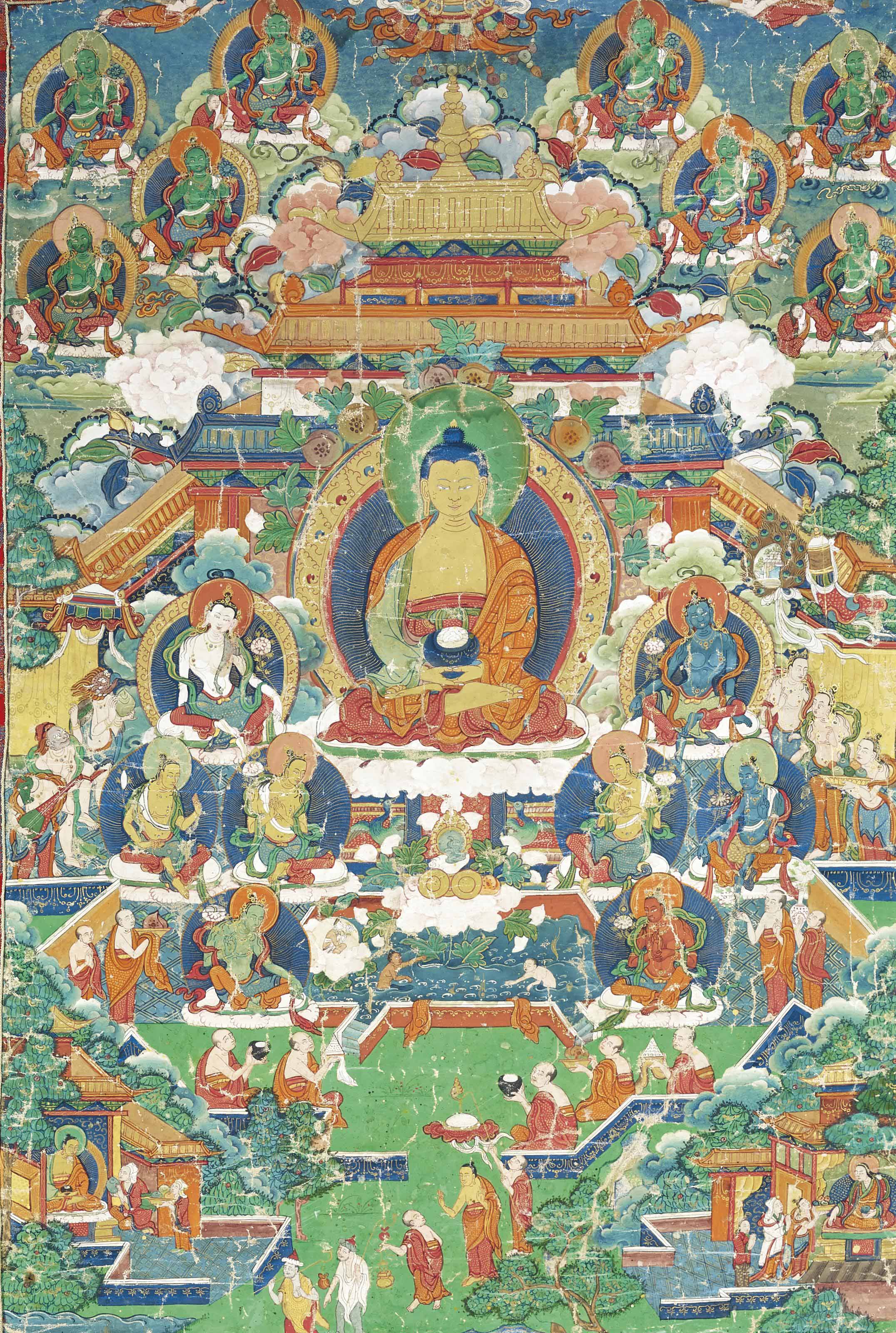 RARE THANGKA REPRESENTANT LE DHARMADHATU VAGISHVARA MANJUSHRI MANDALA ...