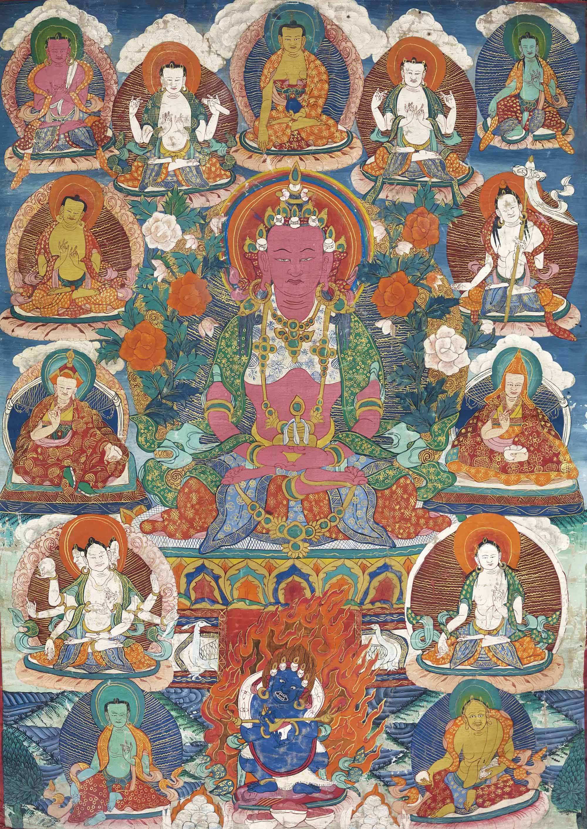 RARE THANGKA REPRESENTANT LE DHARMADHATU VAGISHVARA MANJUSHRI MANDALA ...