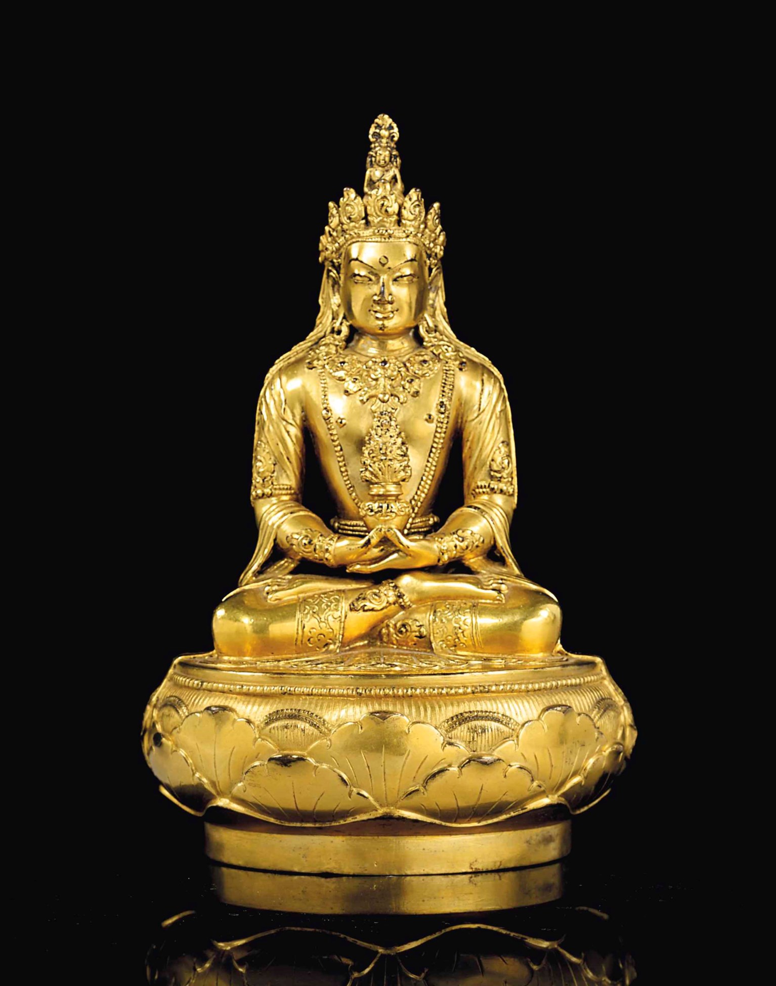 RARE STATUE D'AMITAYUS EN BRONZE DORE, MONGOLIE, ECOLE DE ZANABAZAR ...