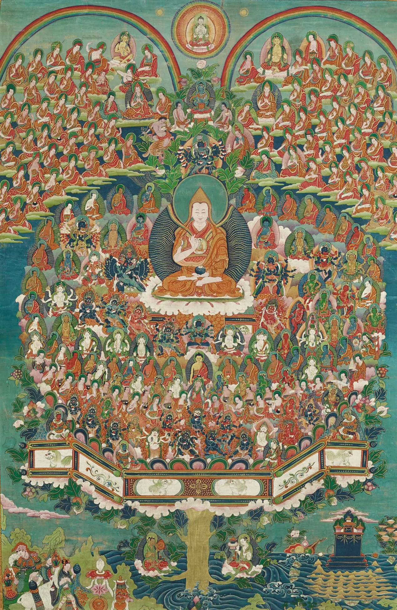 THANGKA REPRESENTANT LA LIGNEE DE TSONG.KHA.PA, TIBET, XVIIIEME SIECLE ...