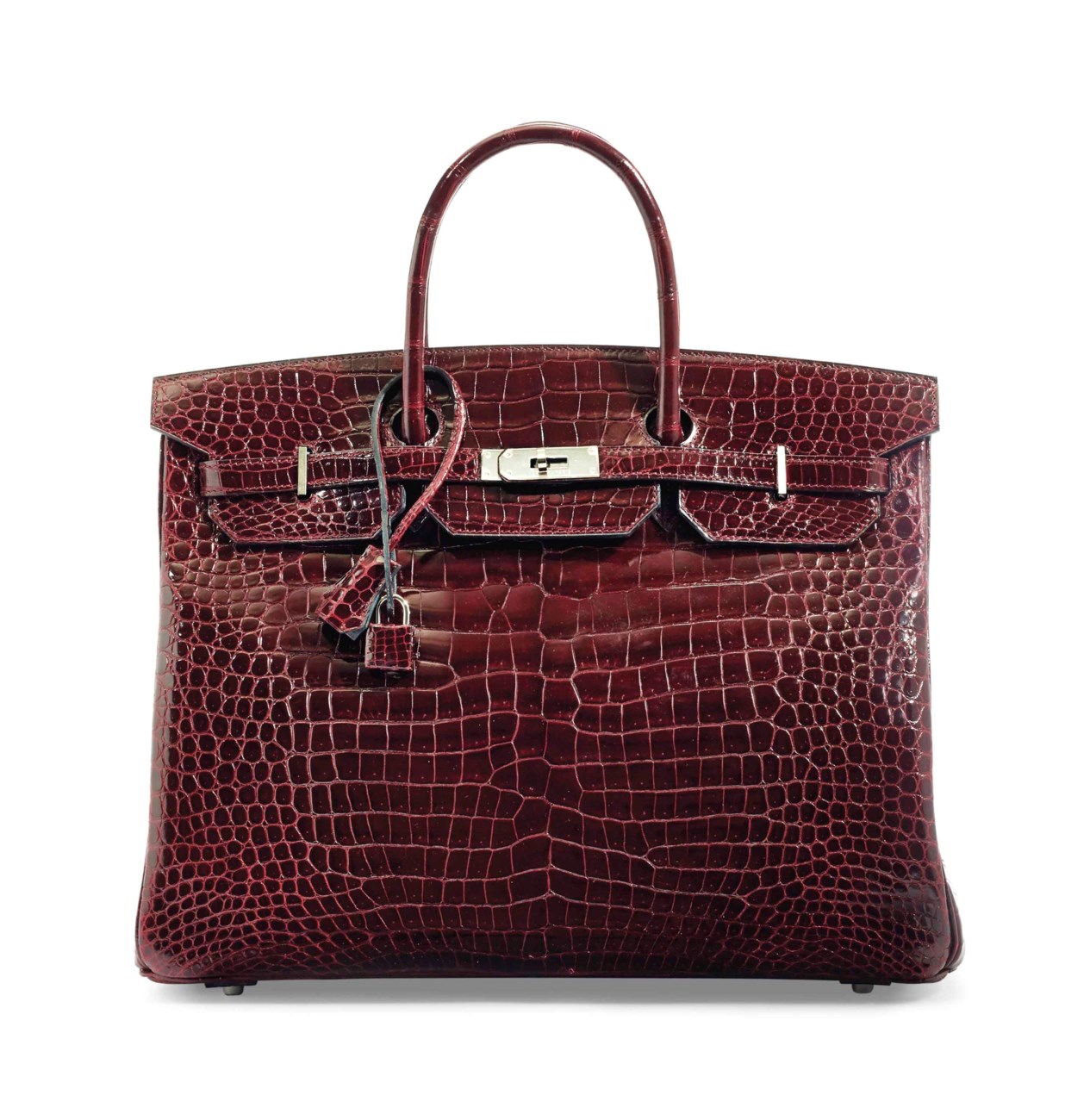 SAC BIRKIN 40 EN CROCODILE POROSUS LISSE BORDEAUX, GARNITURE EN MÉTAL ...
