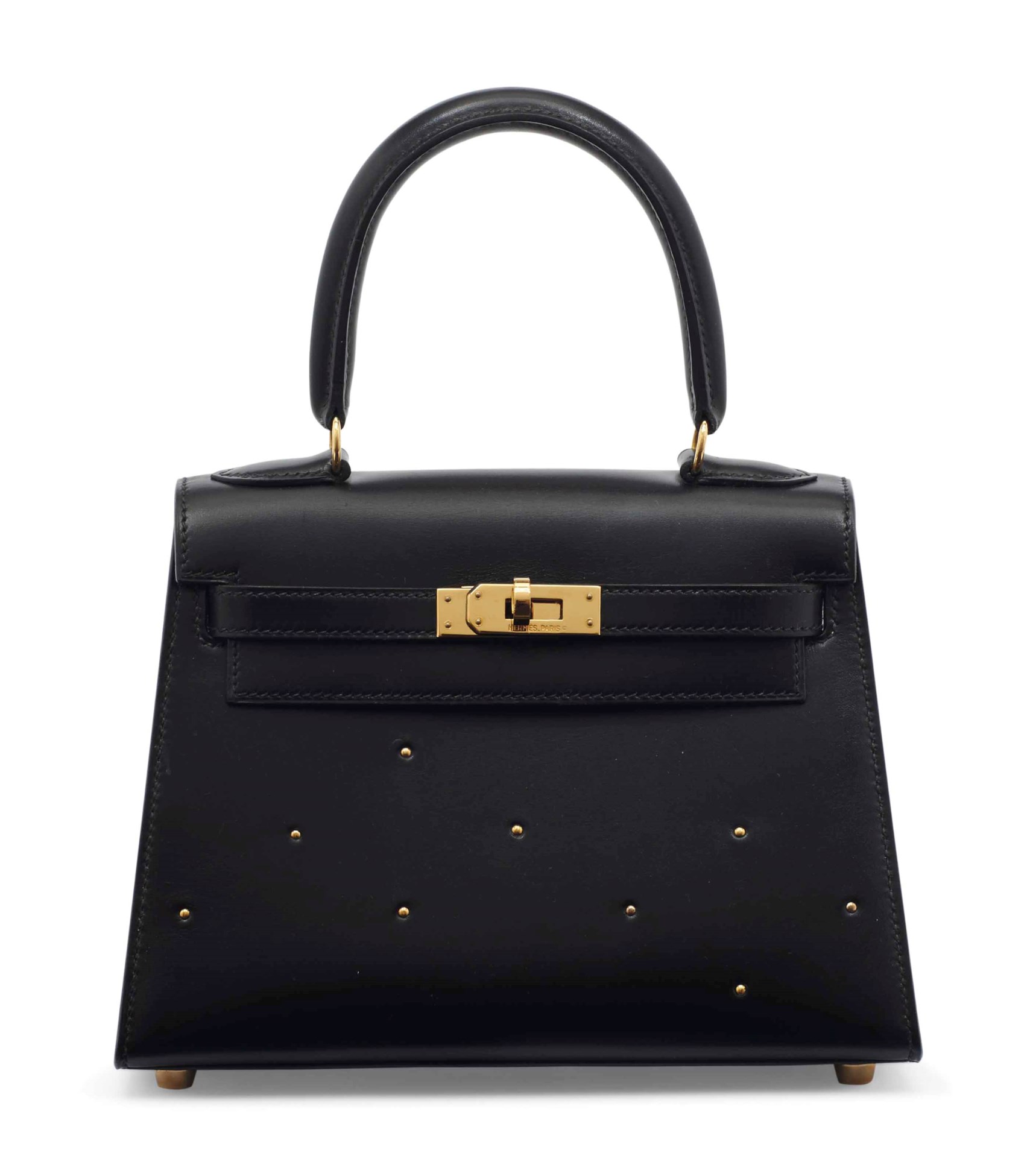 RARE SAC MINI KELLY 20 EN VEAU BOX NOIR, GARNITURE & CLOUS EN MÉTAL ...