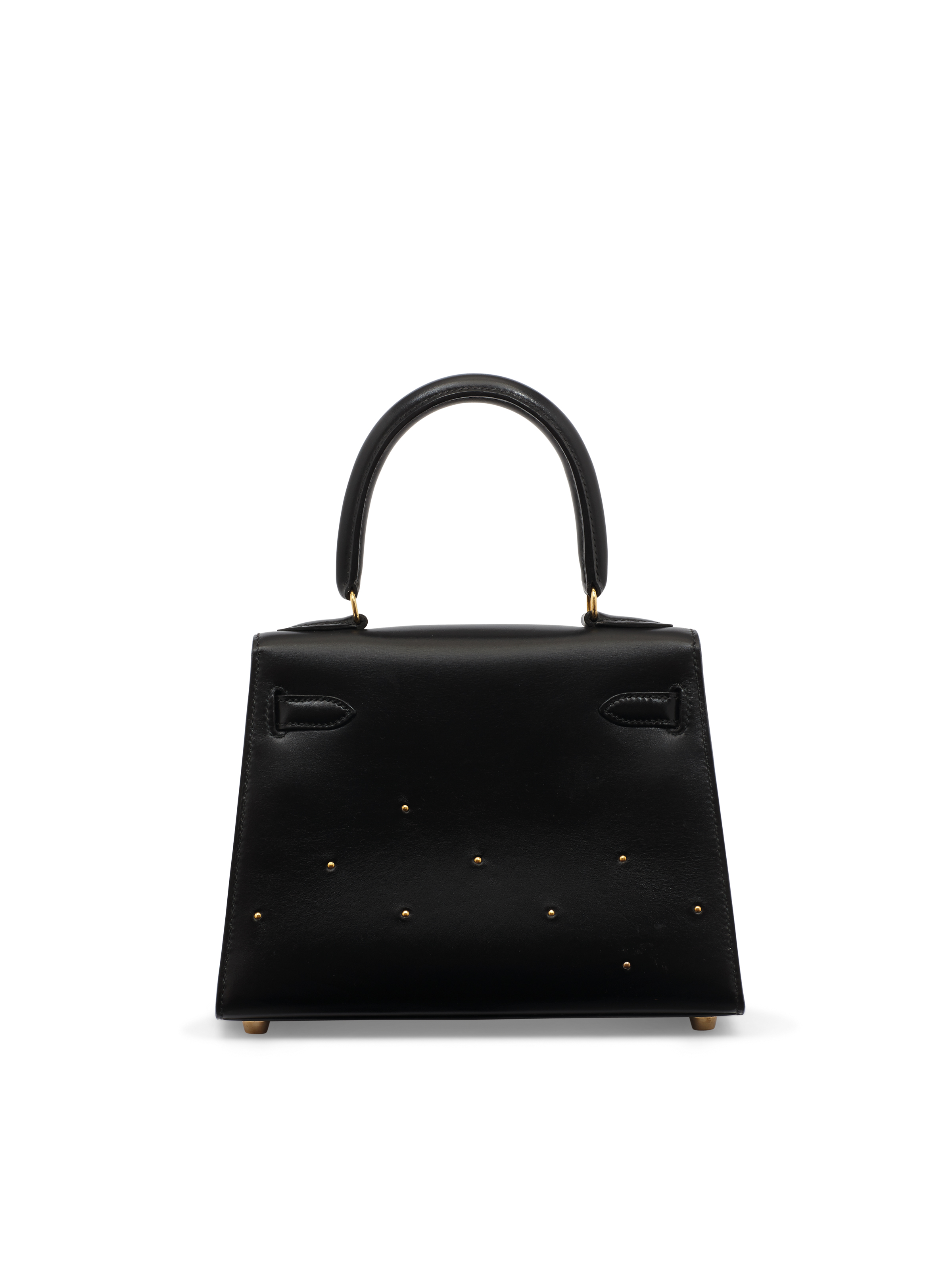 RARE SAC MINI KELLY 20 EN VEAU BOX NOIR, GARNITURE & CLOUS EN MÉTAL DORÉ