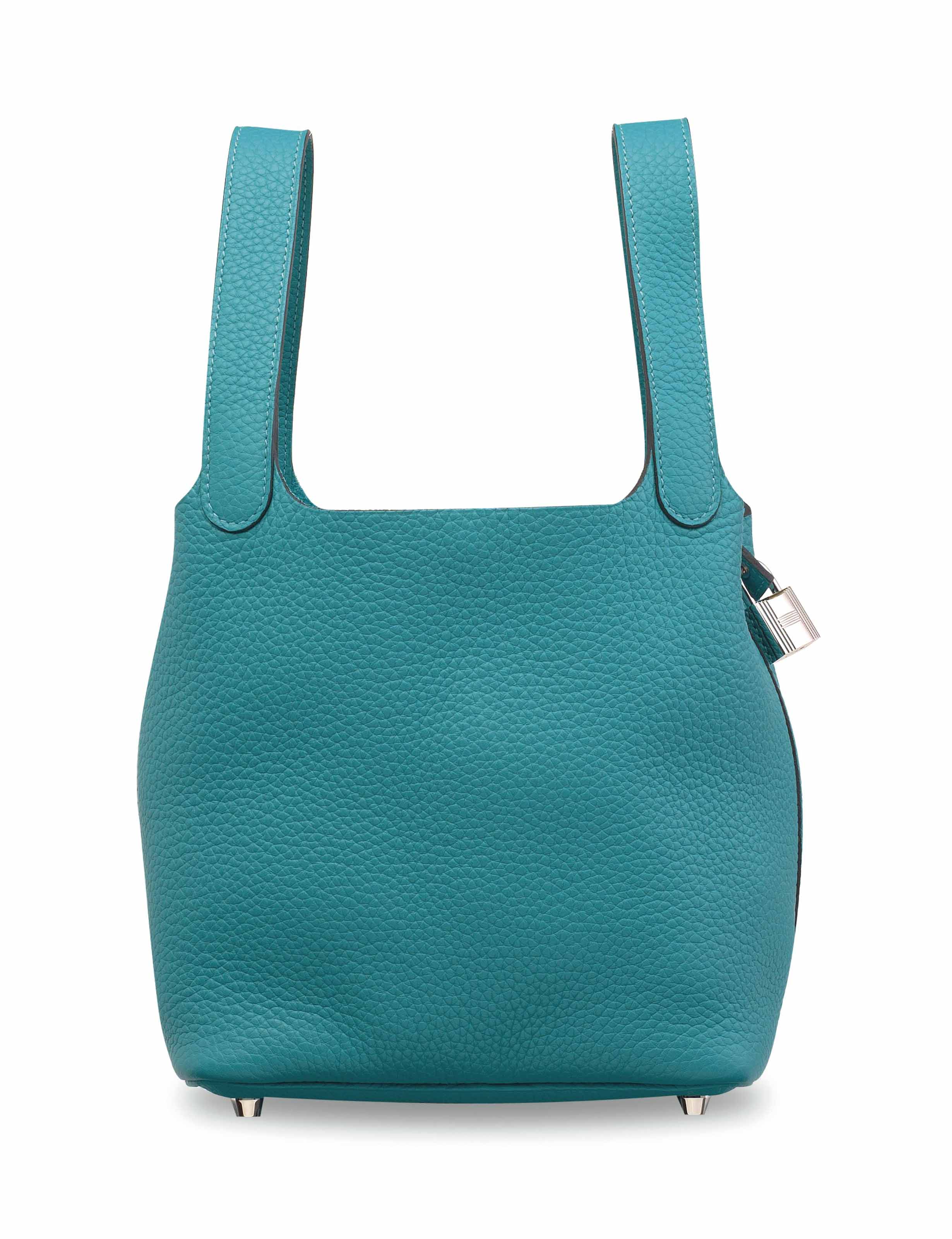 DEUX PICOTINS : SAC PICOTIN LOCK PM EN CUIR CLÉMENCE TURQUOISE ...