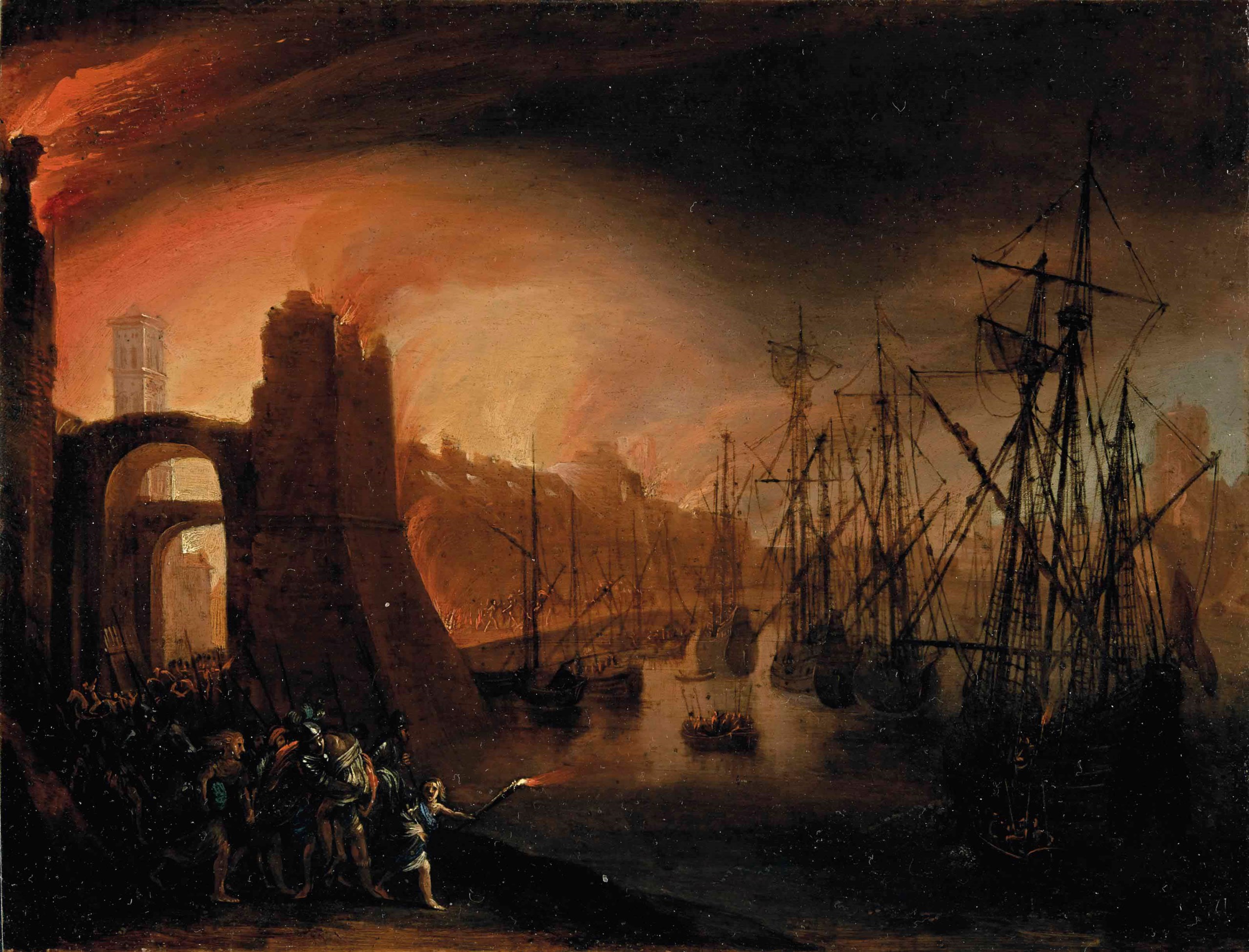 DANIEL VAN HEIL (BRUXELLES 1604-1662), Enée fuyant l'incendie de Troie ...