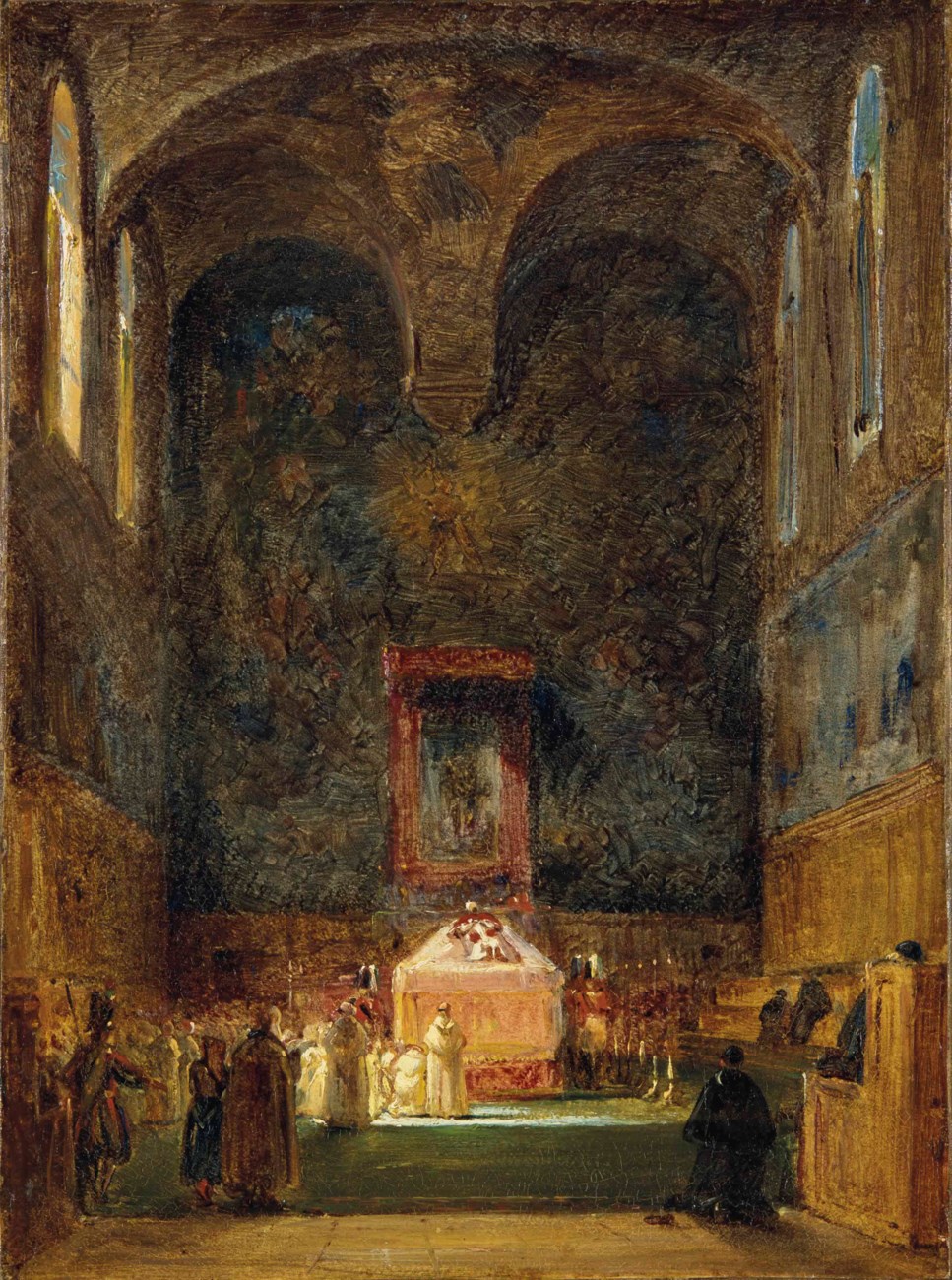 ANDRÉ GIROUX (PARIS 1801-1879), Le catafalque du Pape dans la Chapelle ...