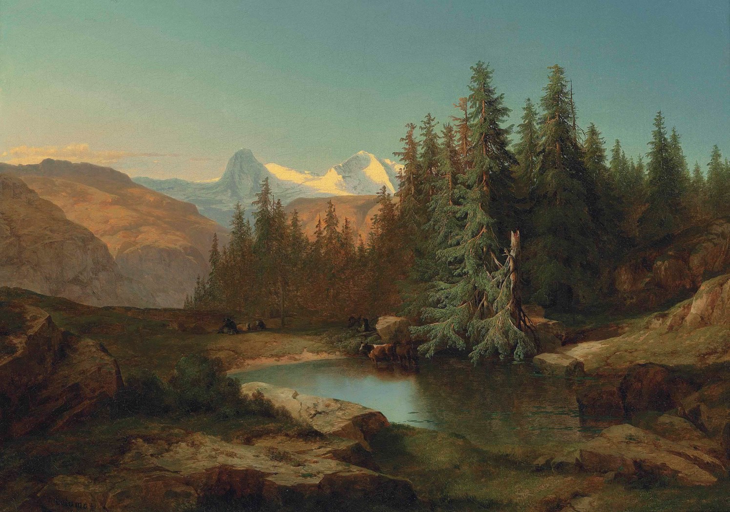 ALEXANDRE CALAME (1810-1864), Kleiner Bergsee, Ausblick auf die Berner ...
