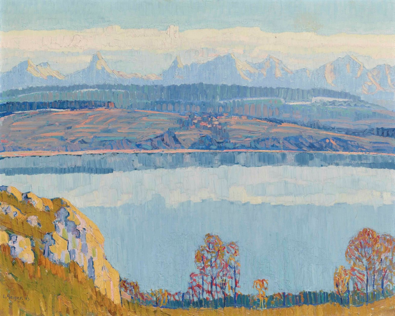 ERNST SAMUEL GEIGER (1876-1965), Bielersee mit Blick auf Berner Alpen ...