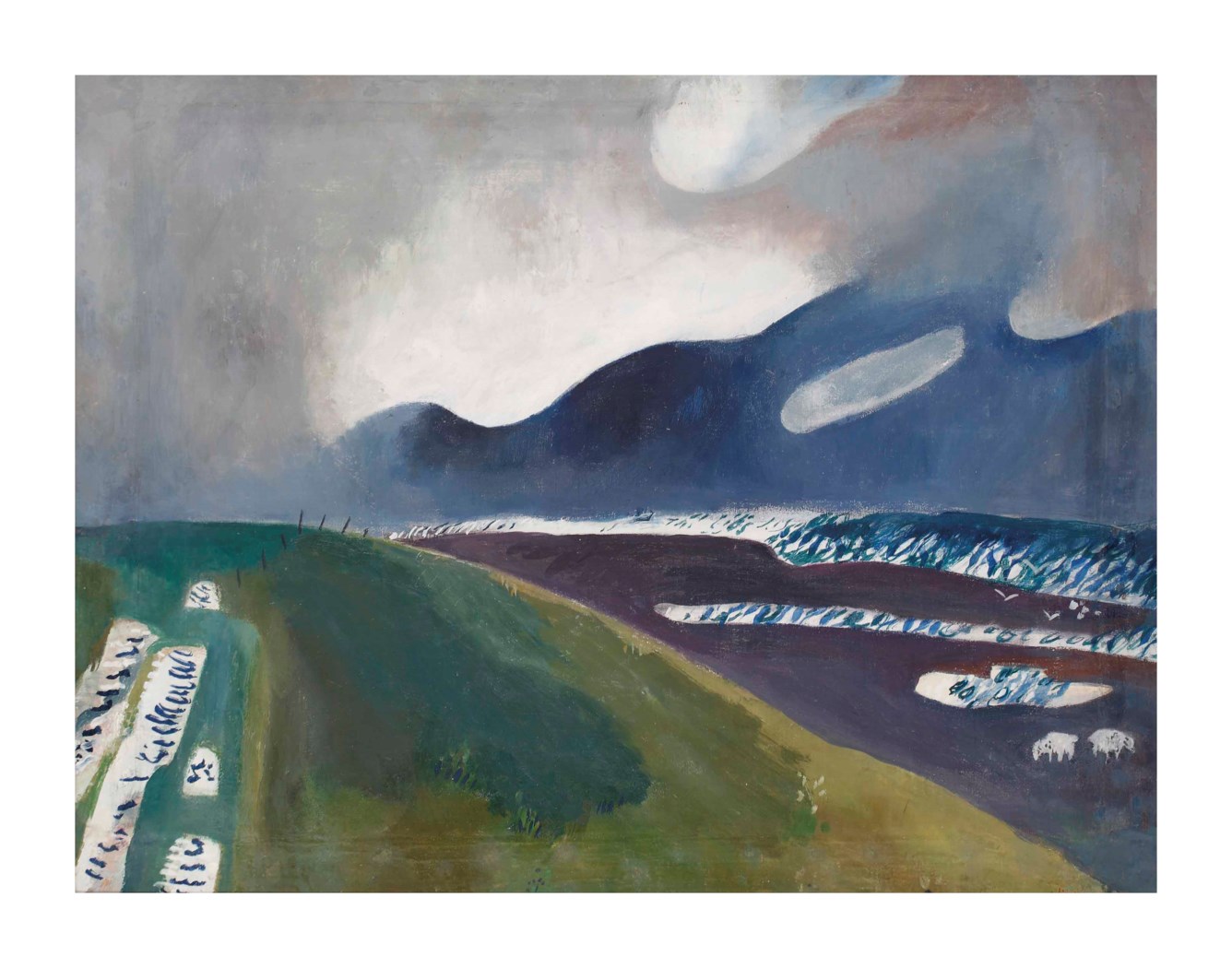 Jan Wiegers (1893-1959), Waddendijk met schapen, Ameland (recto ...