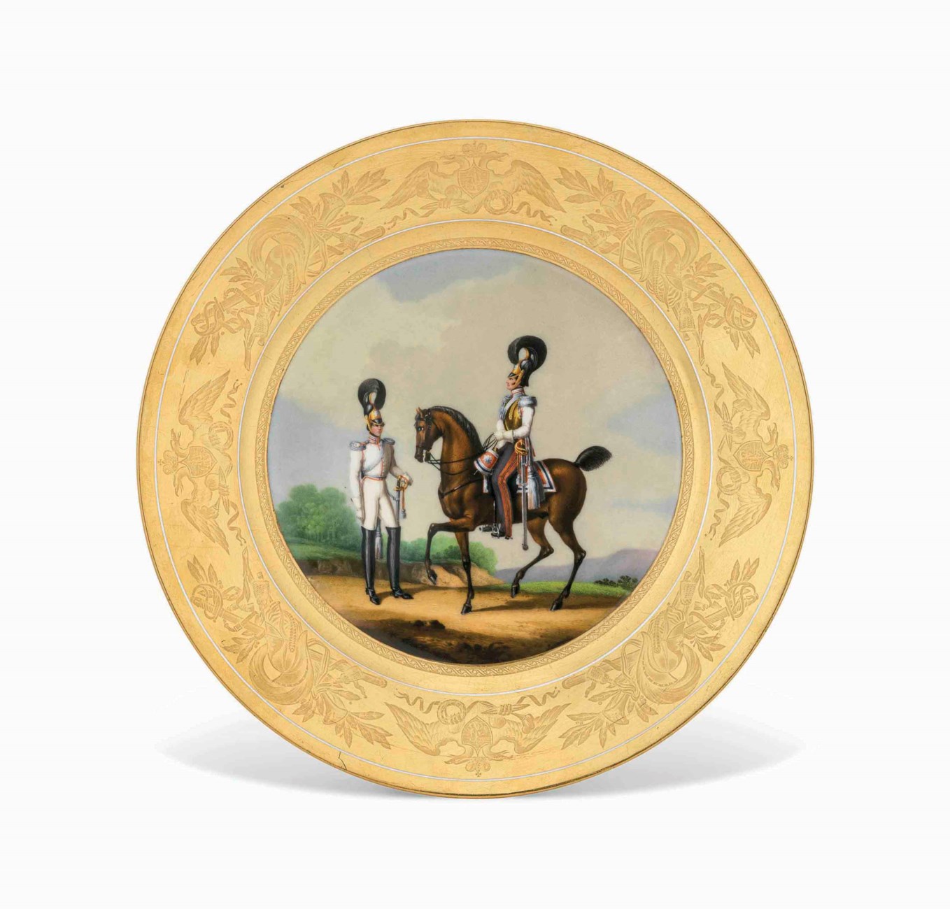 A PORCELAIN MILITARY PLATE , BY THE IMPERIAL PORCELAIN FACTORY, ST ...