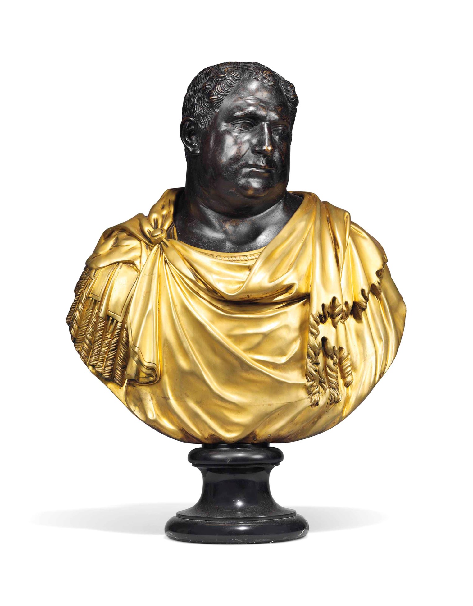 AN ITALIAN GILT AND PATINATED-BRONZE BUST OF THE EMPEROR VITELLIUS ...