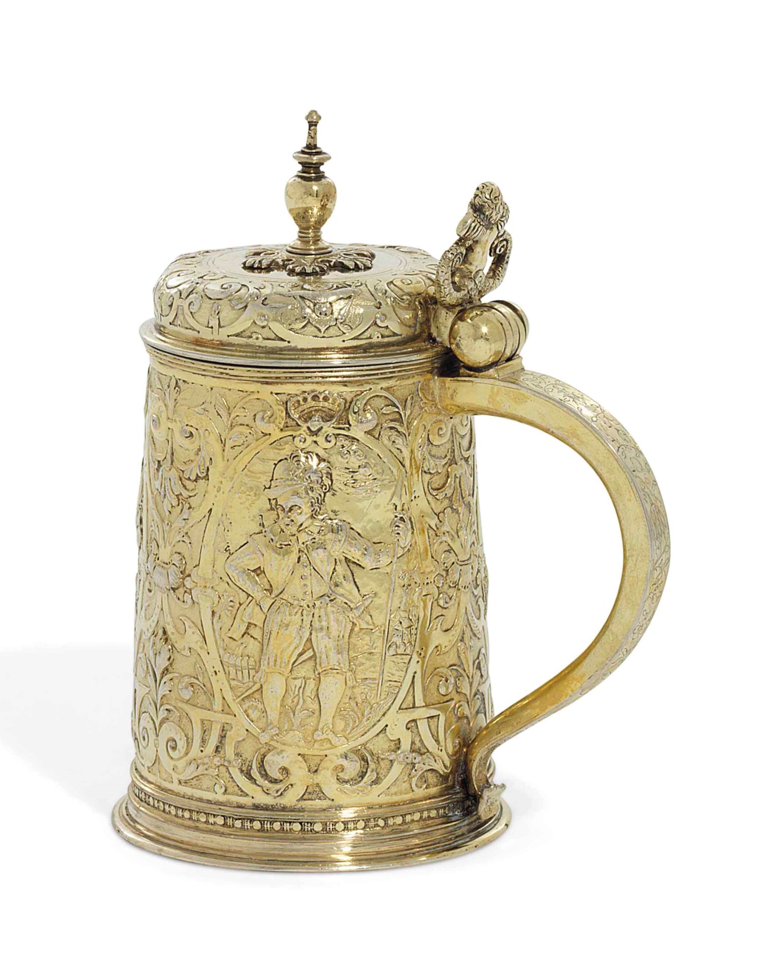 A GERMAN SILVER-GILT TANKARD, APPARENTLY UNMARKED, LATE 16TH/EARLY 17TH ...