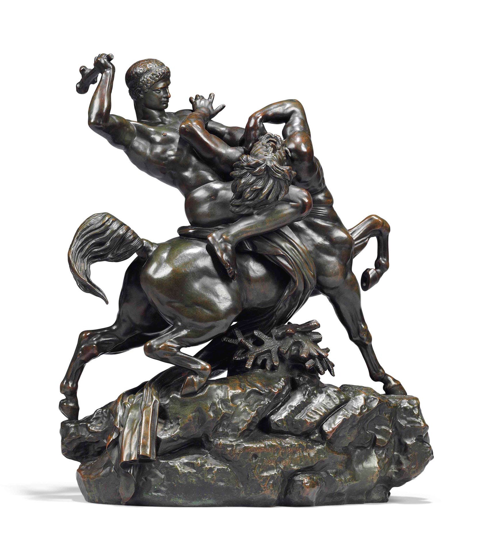 A FRENCH PATINATED-BRONZE GROUP ENTITLED `THESEE COMBATTANT LE CENTAURE ...