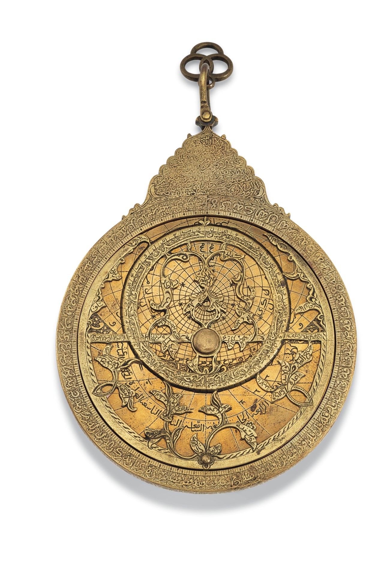 A FINE SAFAVID BRASS ASTROLABE, SIGNED MUHAMMAD MEHDI AL-YAZDI, IRAN ...