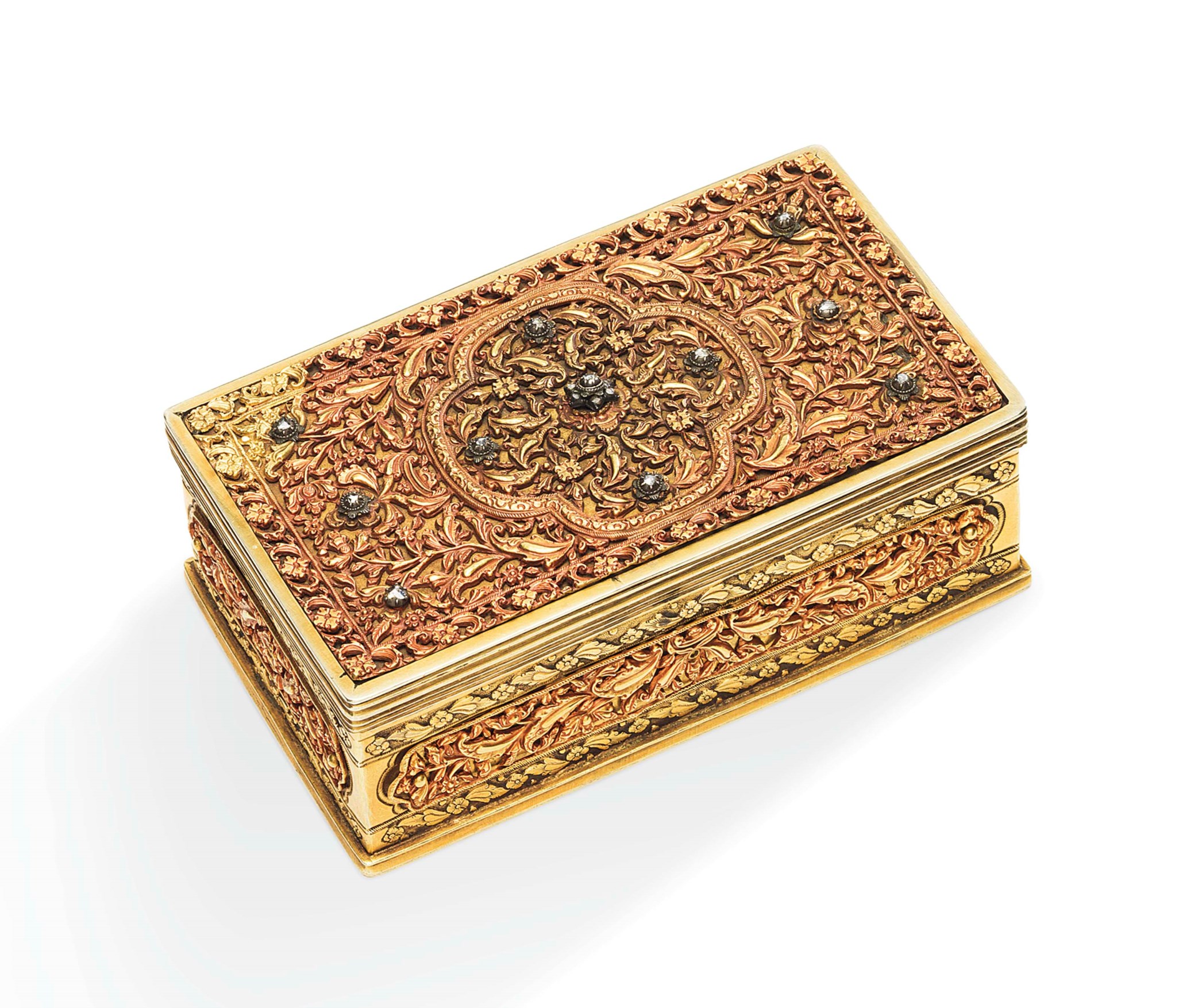 A GOLD MOUNTED SILVER-GILT BOX AND COVER, INDONESIA, JAVA, DATED 1875 ...