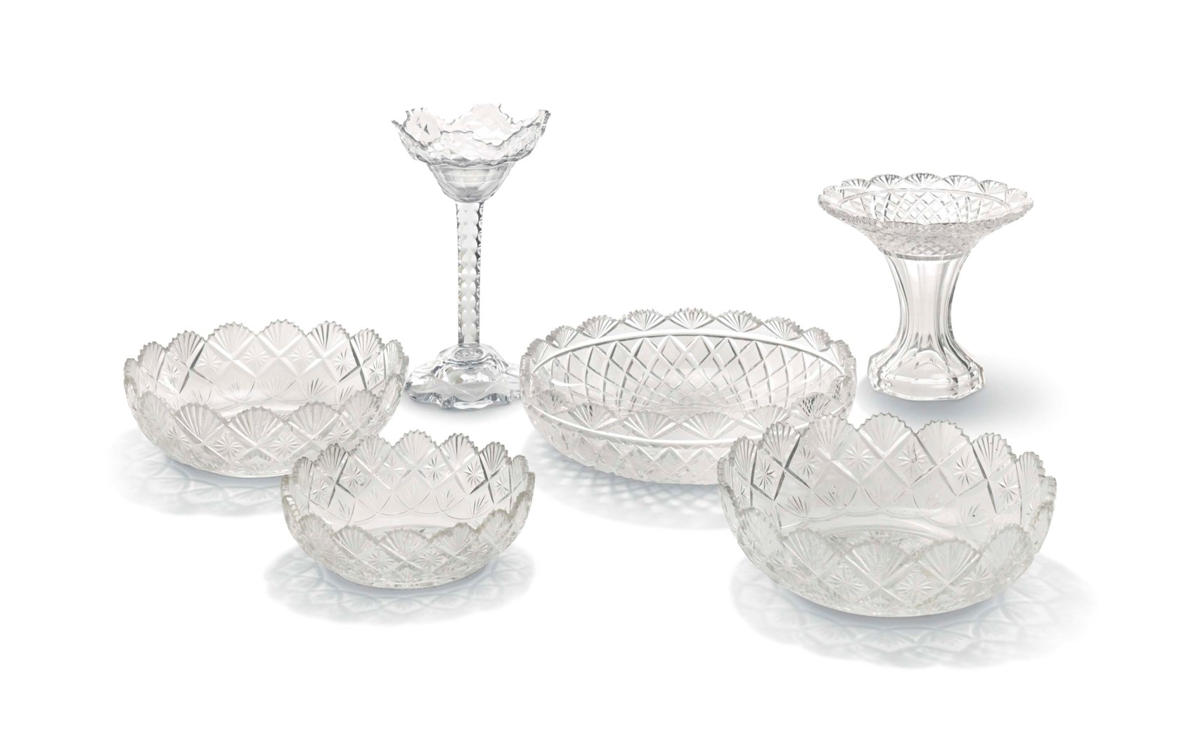 A CUT-GLASS SWEETMEAT-GLASS, A CENTRE-PIECE AND STAND AND THREE CUT ...