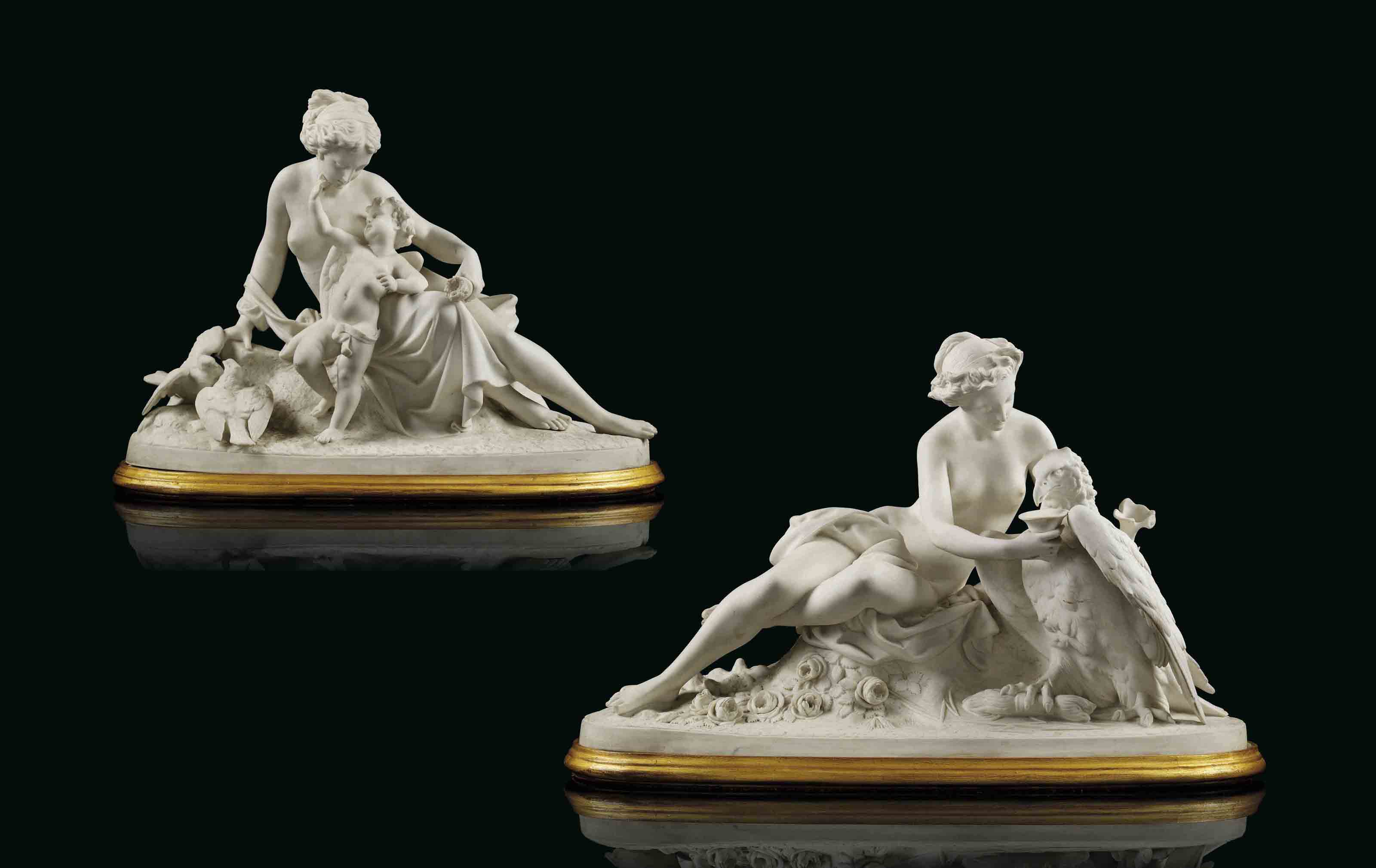 AN AUSTRIAN BIEDERMEIER PARCEL-GILT, POLYCHROME-PAINTED AND EBONIZED ...