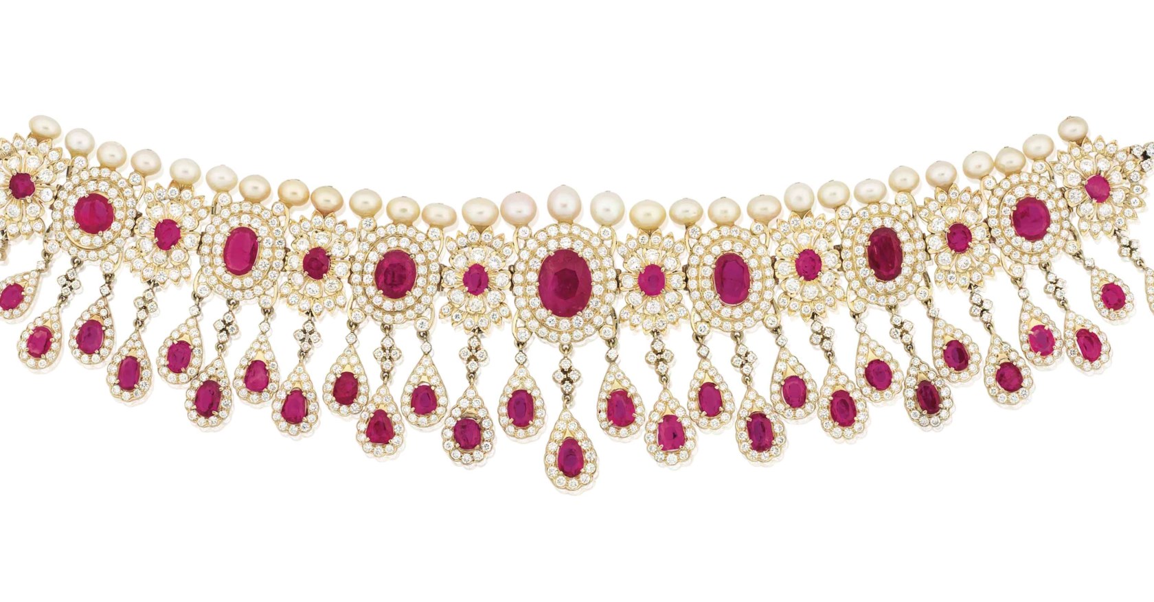 AN INDIAN RUBY, PEARL AND DIAMOND NECKLACE | Christie's