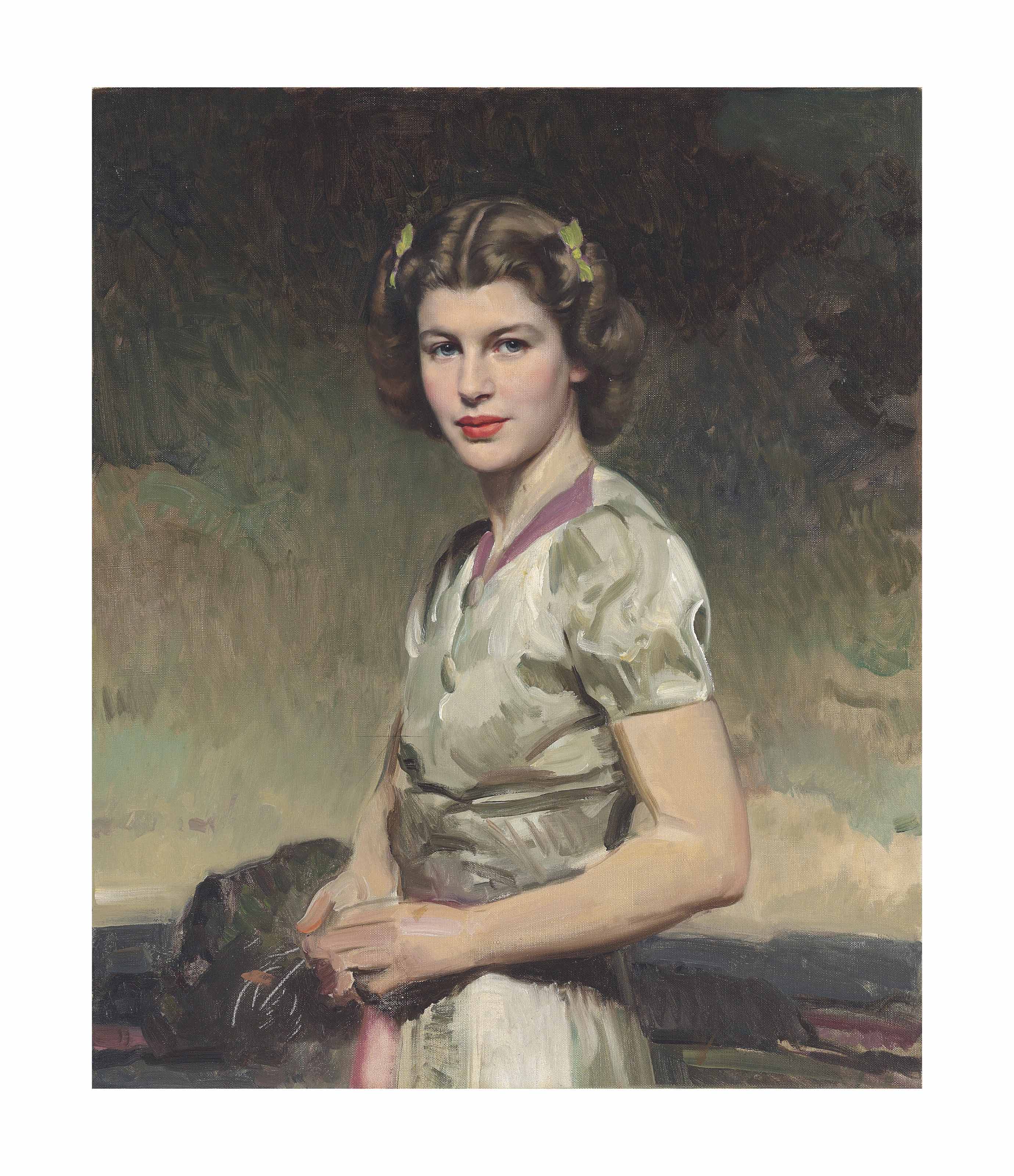 David Jagger, R.P., R.O.I. (1891-1958) , Portrait of a young girl in a ...