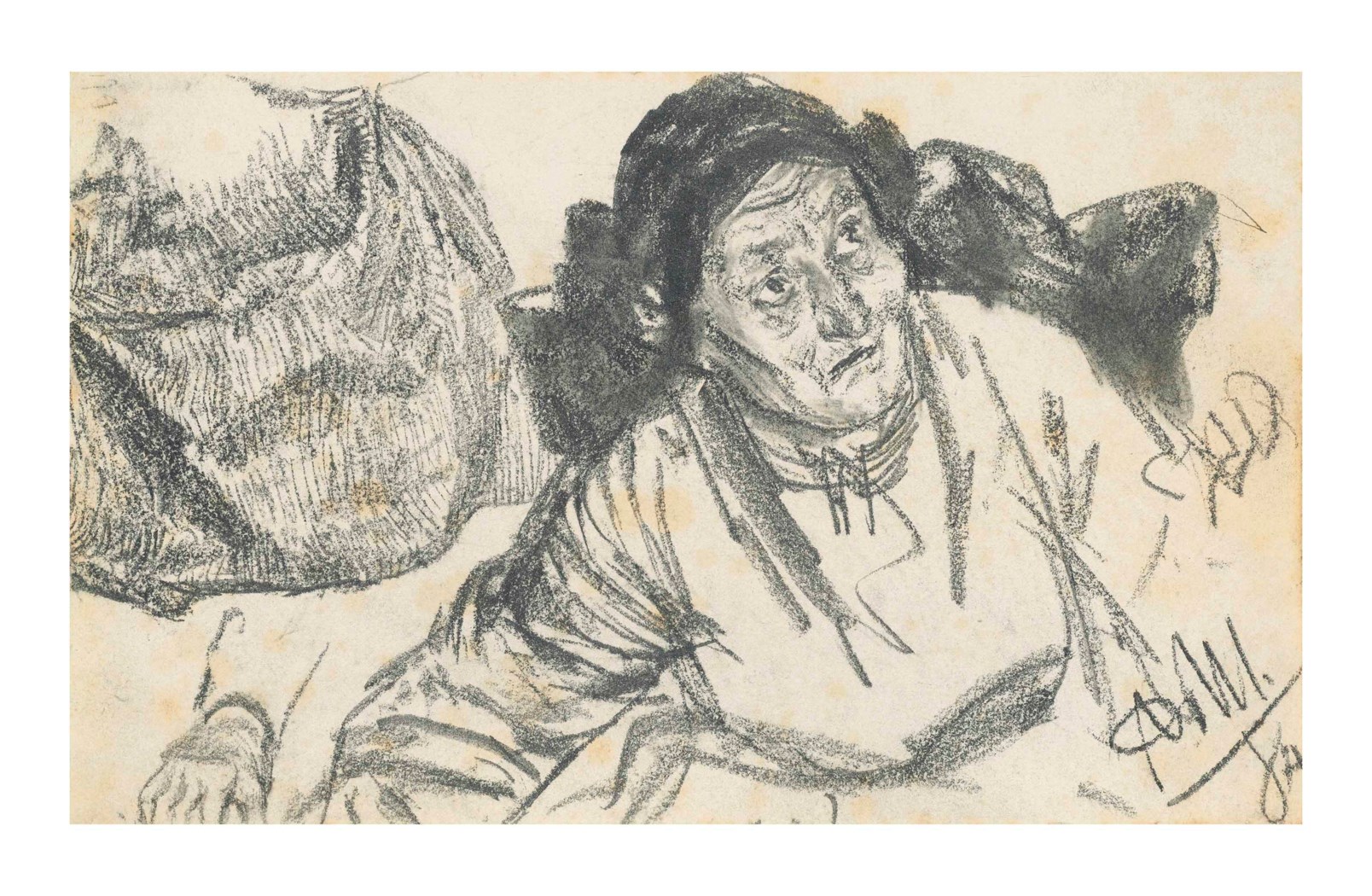 Adolph von Menzel (German, 1815-1905), Ein boere frau mit Feuerholz ...